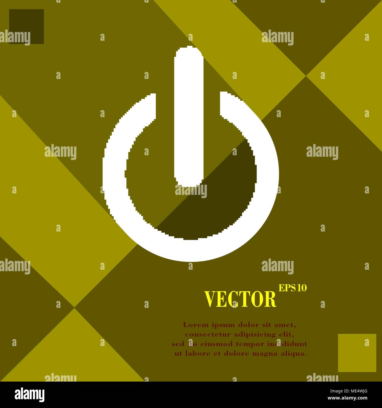 Power icon symbol on yellow abstract geometric background with long ...