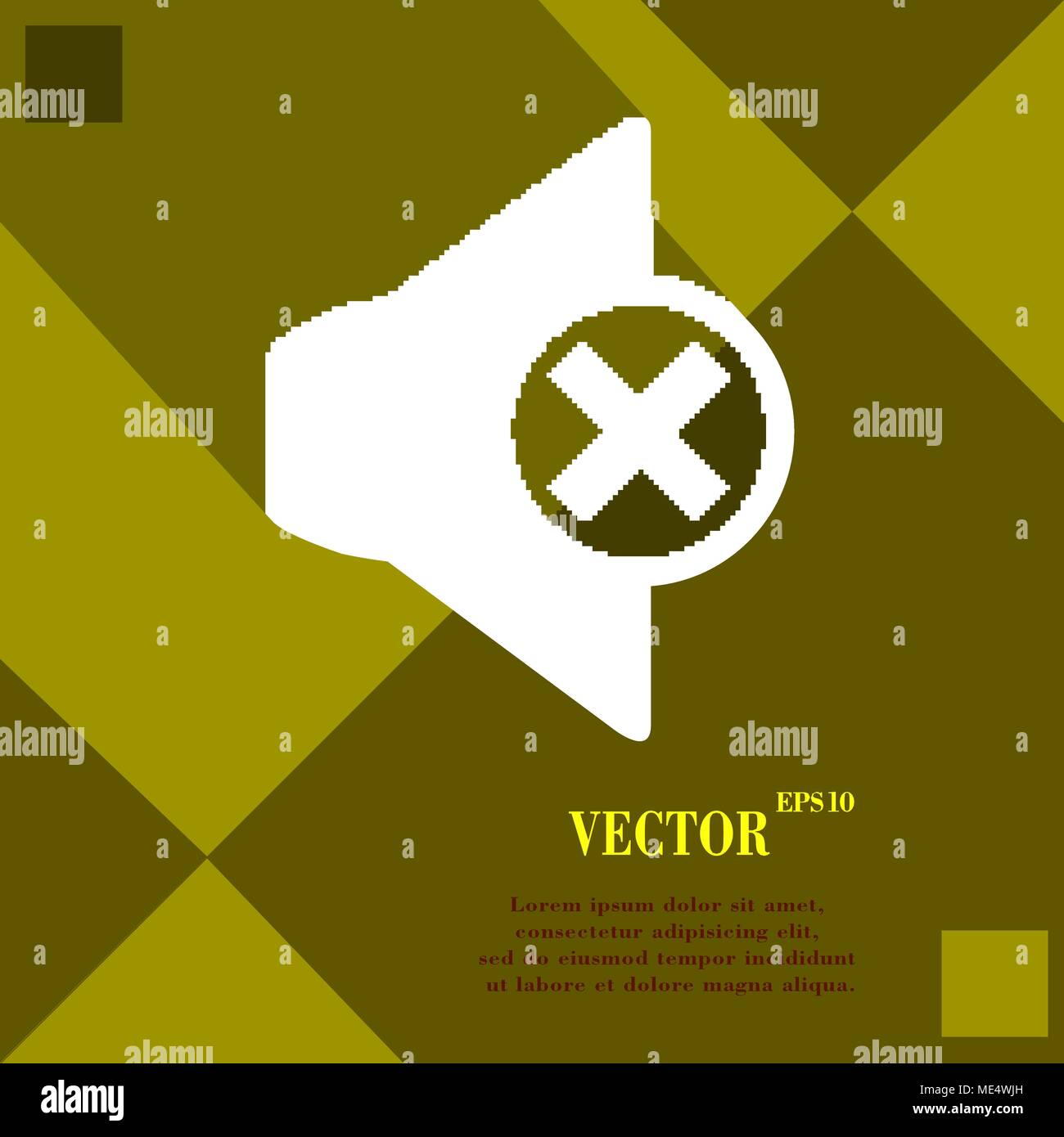 Mute speaker icon symbol on yellow abstract geometric background with ...