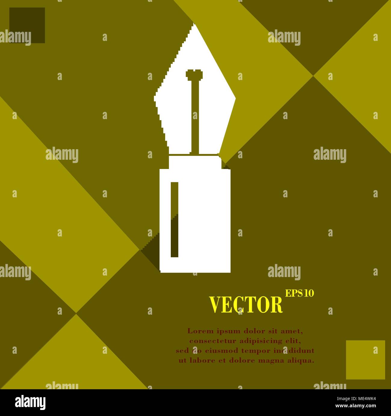 Pen icon symbol on yellow abstract geometric background with long ...