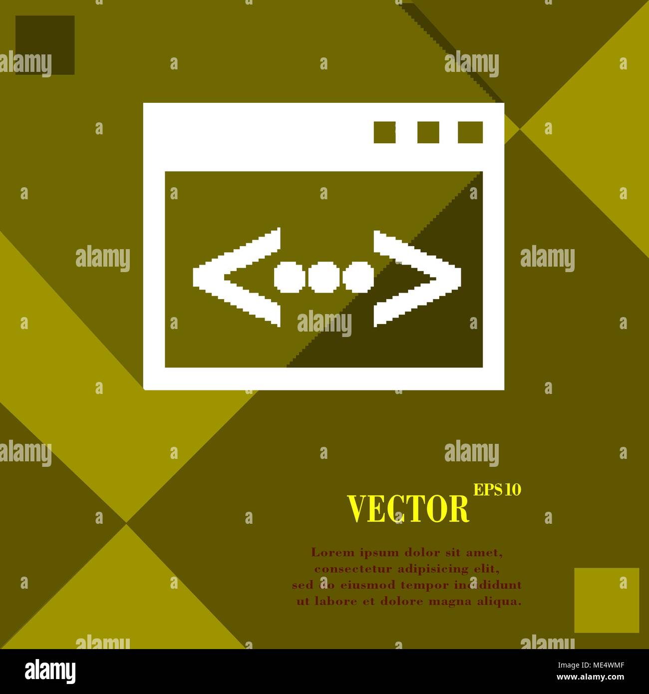 Code icon symbol on yellow abstract geometric background with long ...