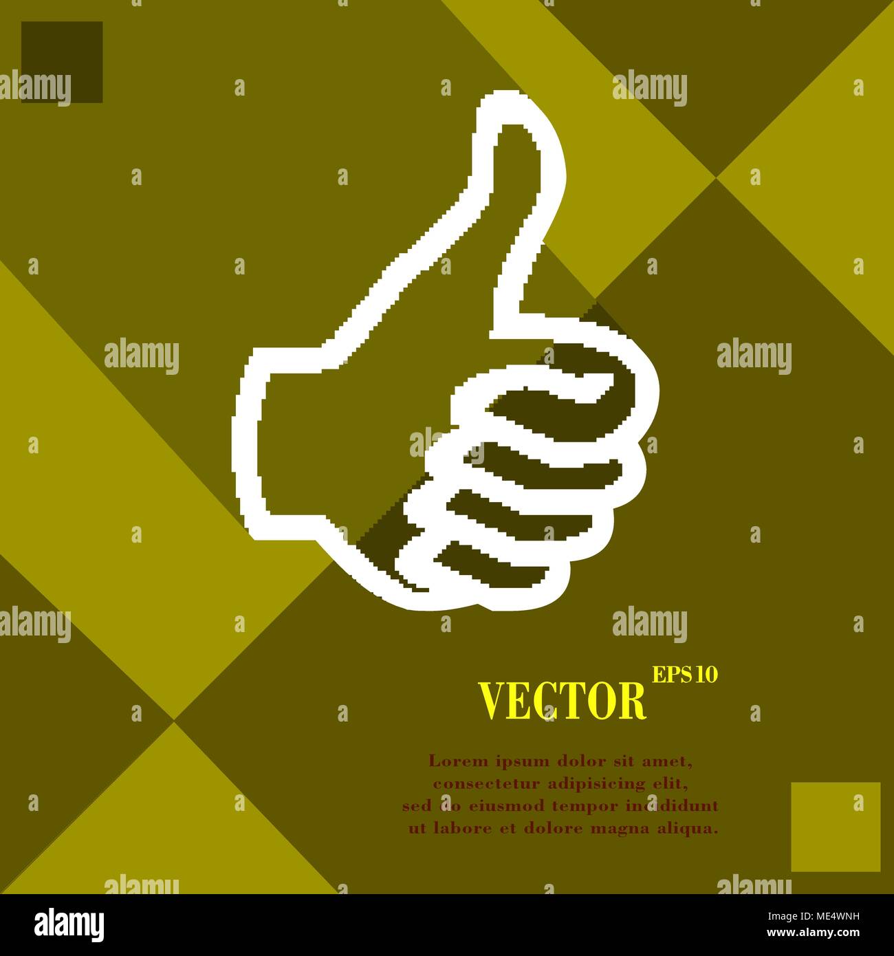Thumb up icon symbol on yellow abstract geometric background with long ...
