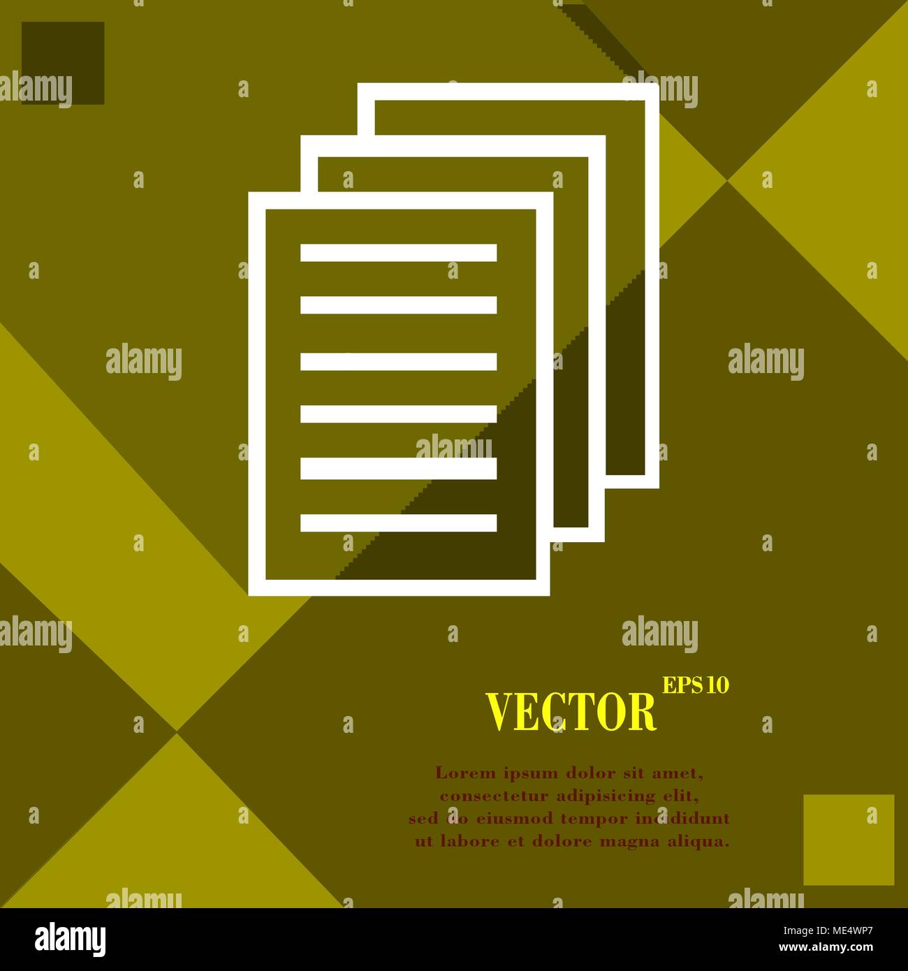 Copy file icon symbol on yellow abstract geometric background with long ...