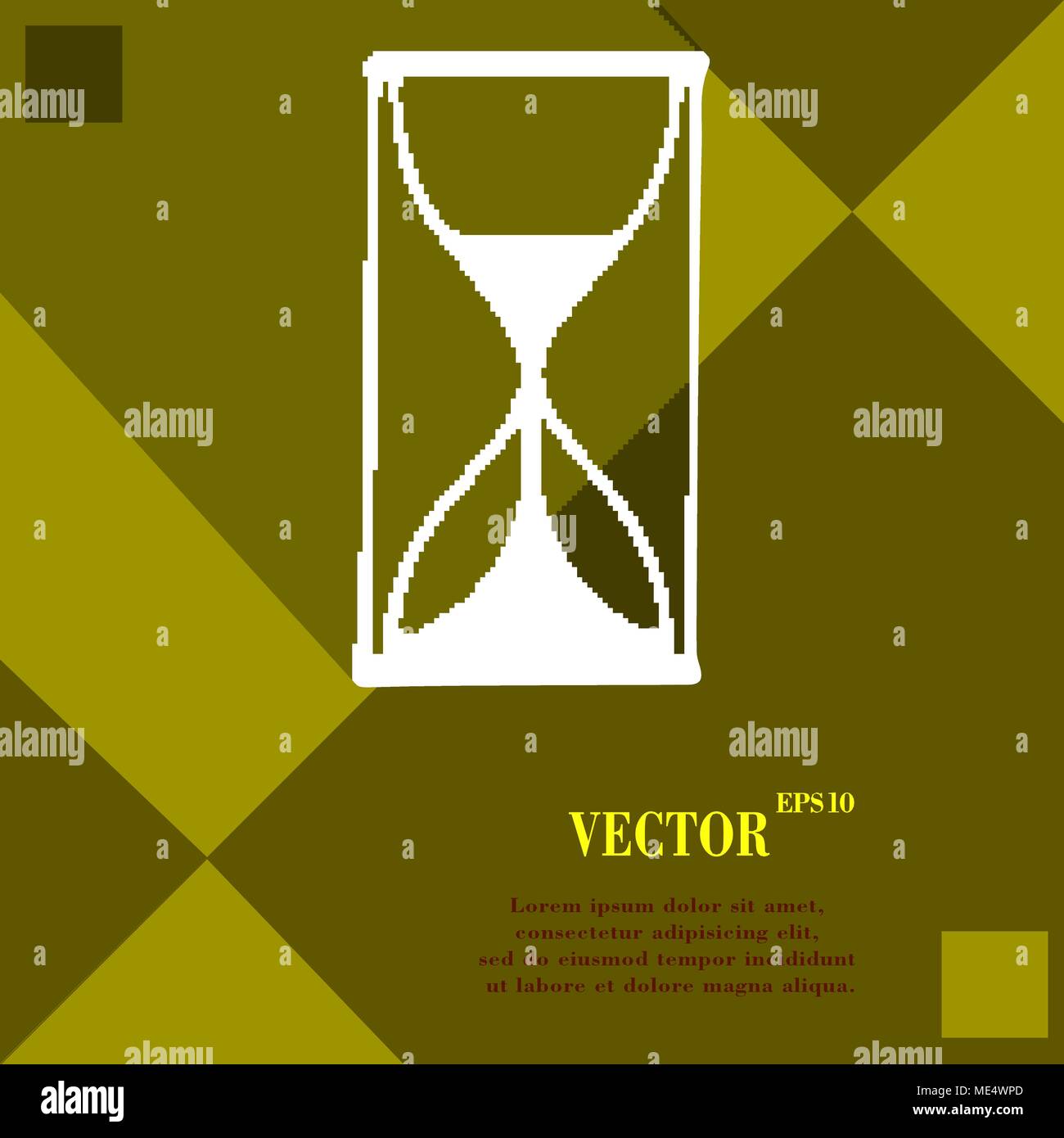 Hourglass icon symbol on yellow abstract geometric background with long ...