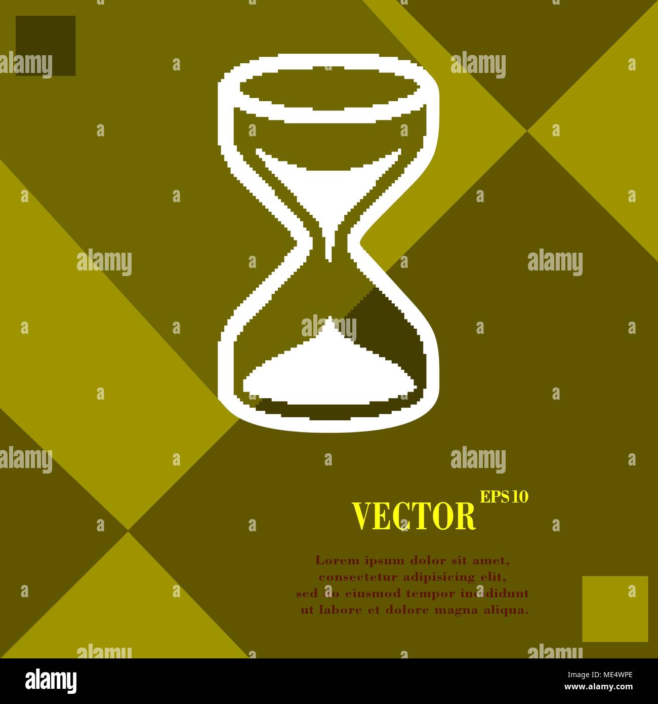 Hourglass icon symbol on yellow abstract geometric background with long ...