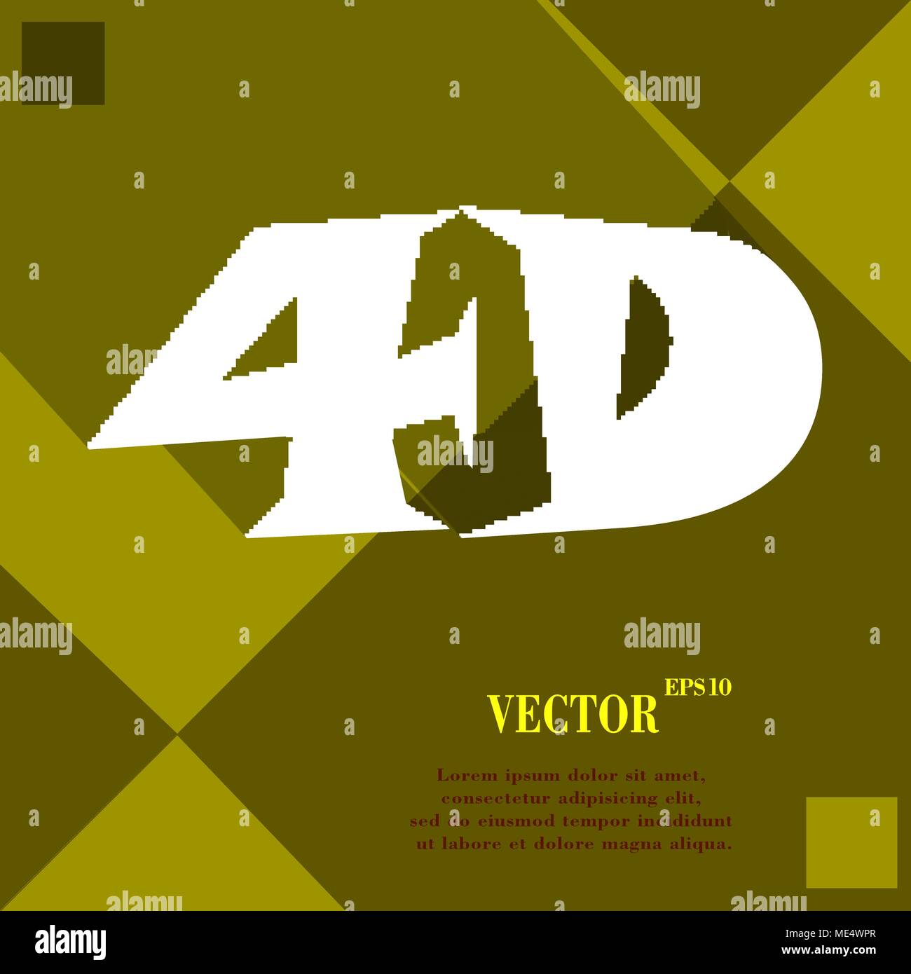 4D icon symbol on yellow abstract geometric background with long ...