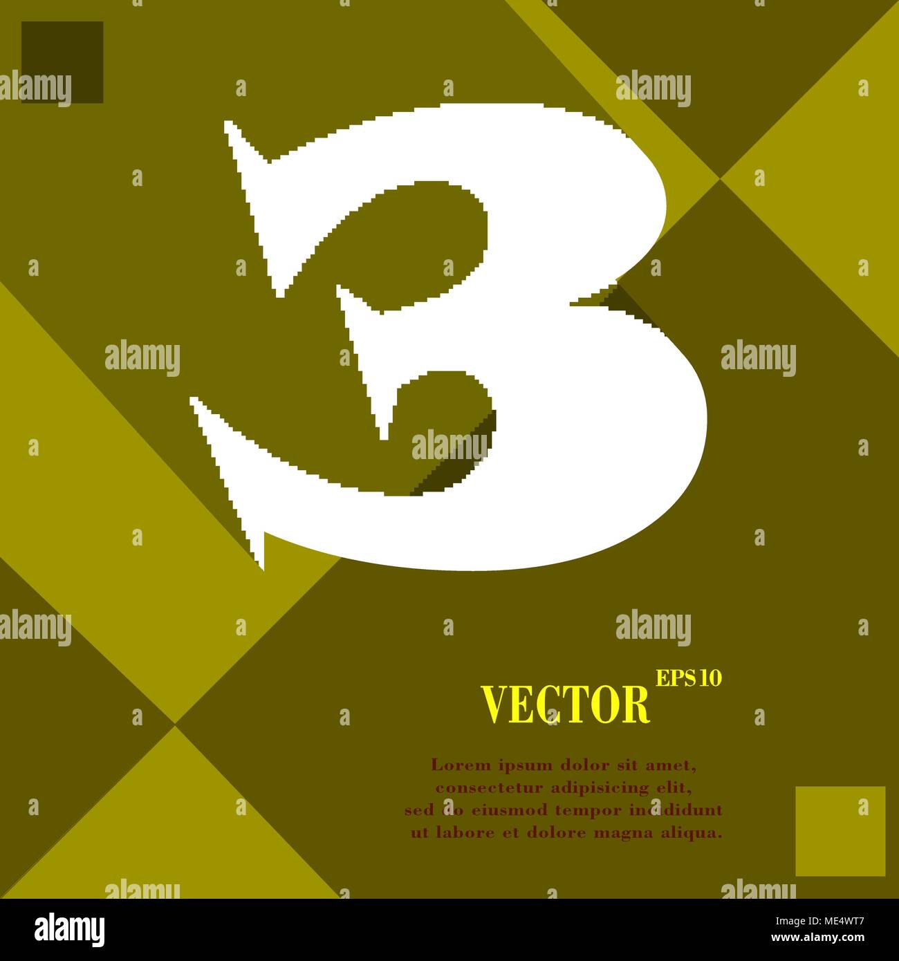 number three icon symbol on yellow abstract geometric background with ...