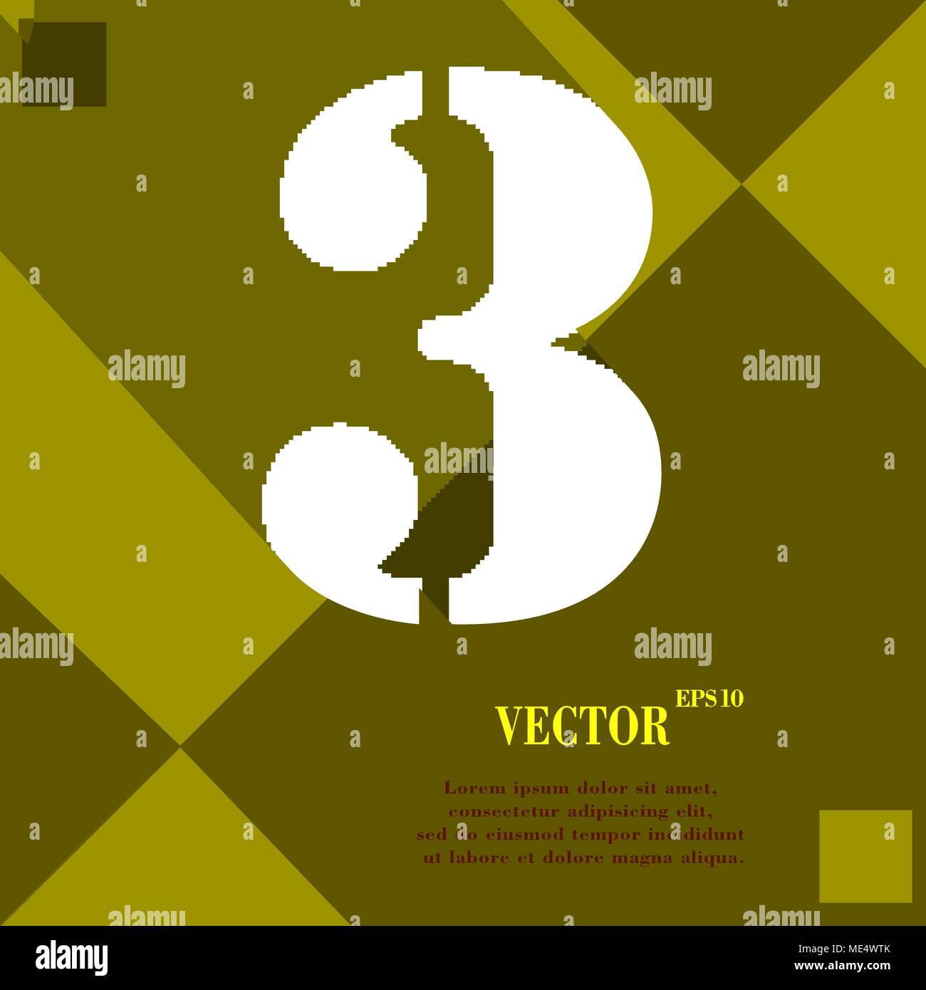 number three icon symbol on yellow abstract geometric background with ...