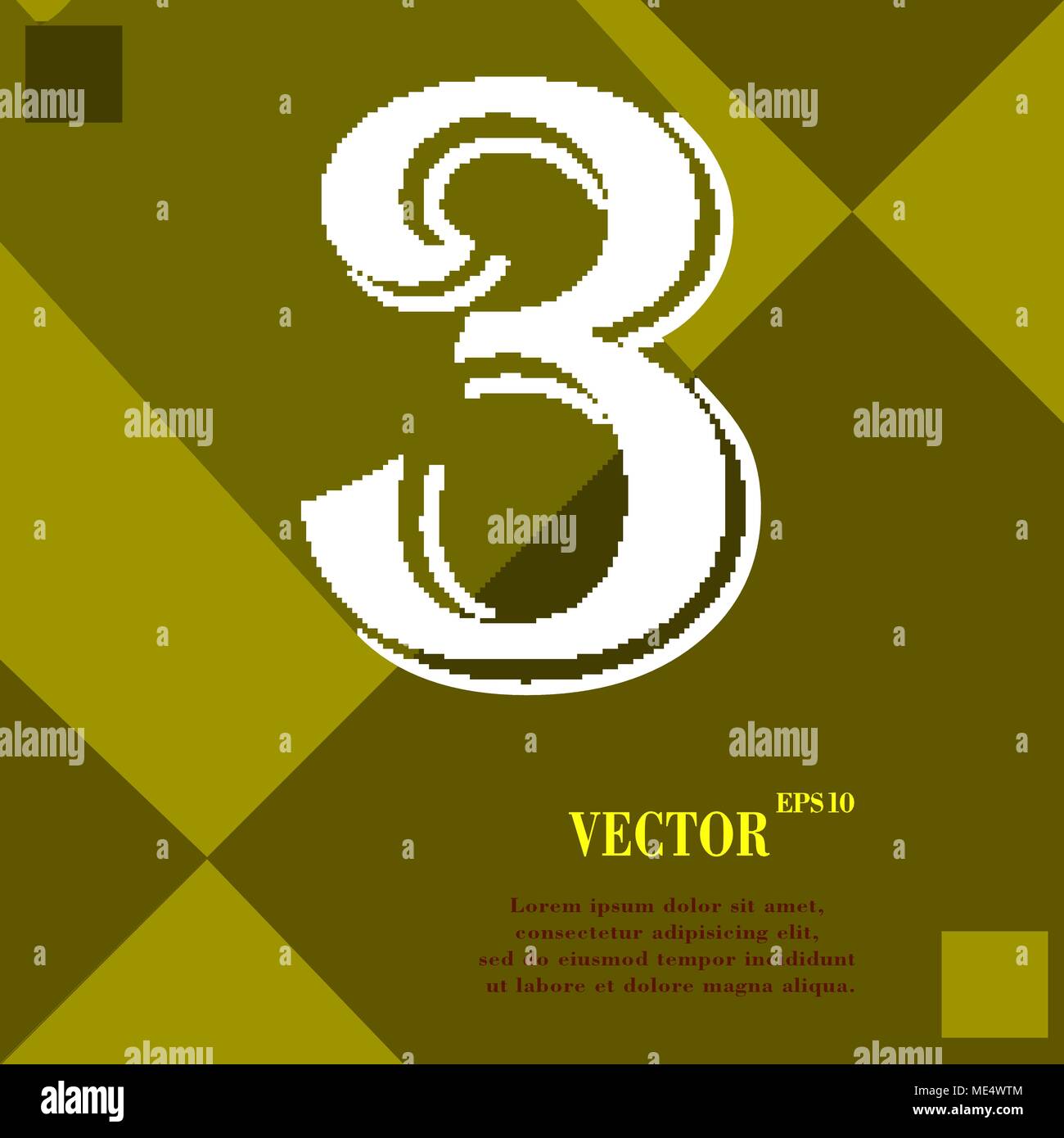 Number Three Icon Symbol On Yellow Abstract Geometric Background With