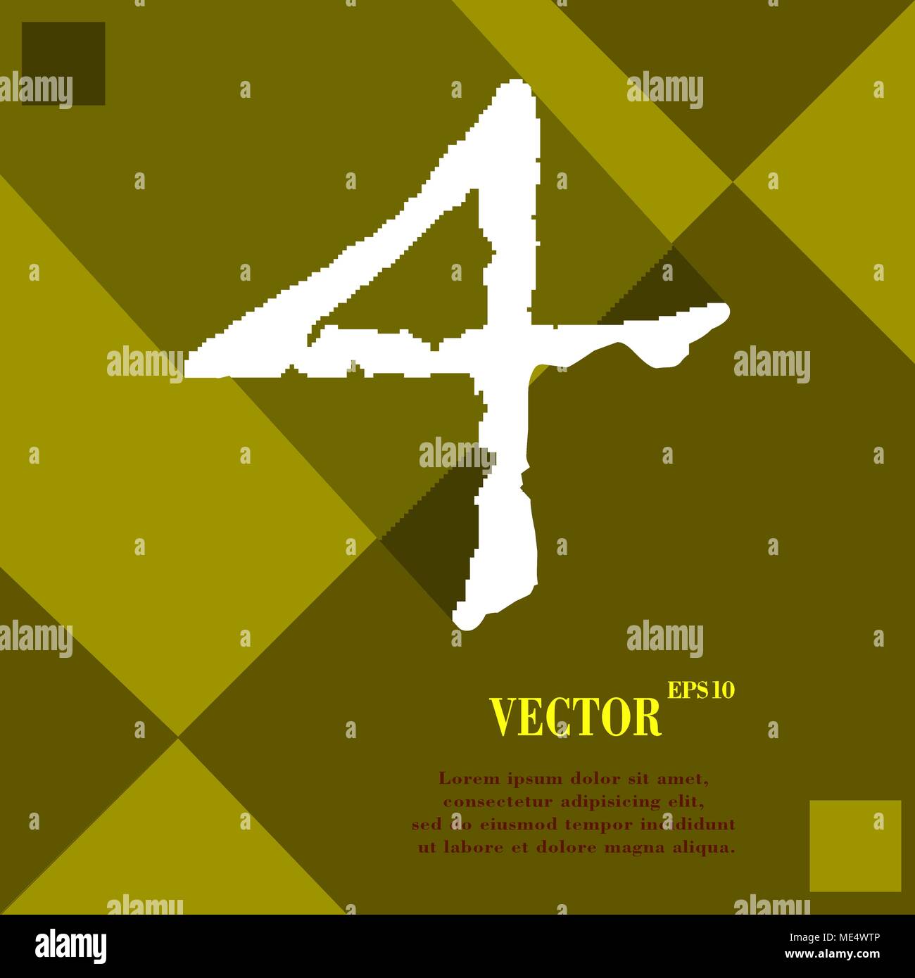 number four icon symbol on yellow abstract geometric background with ...