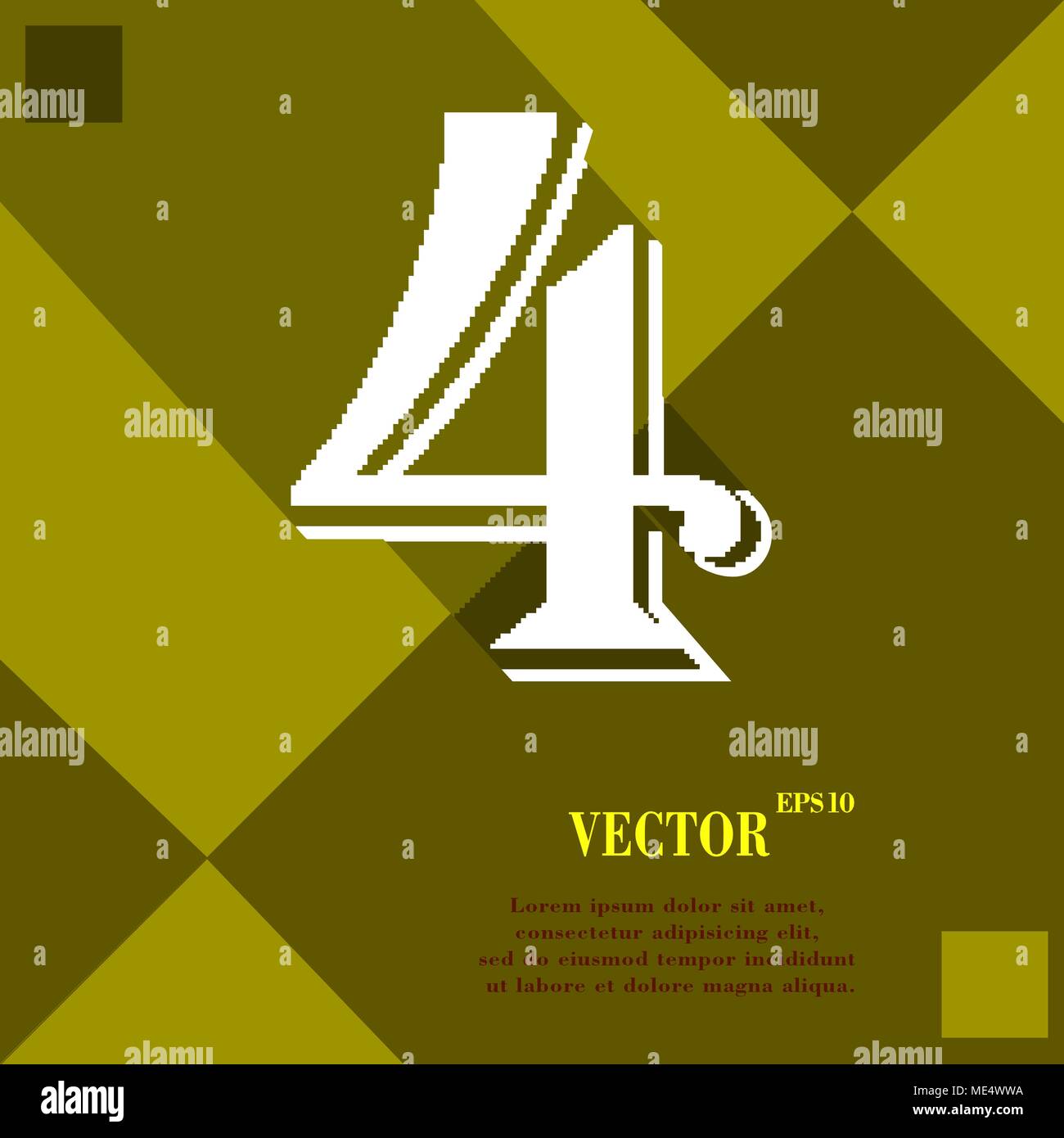 number four icon symbol on yellow abstract geometric background with ...