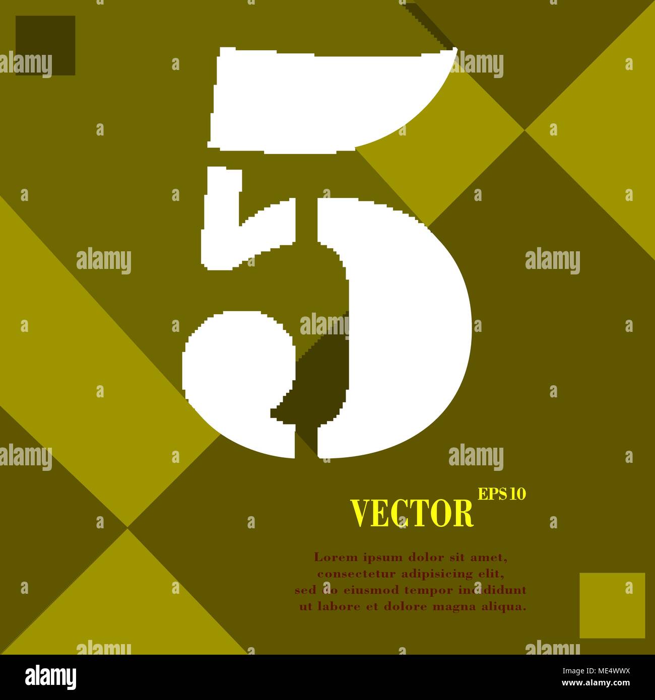 number five icon symbol on yellow abstract geometric background with ...