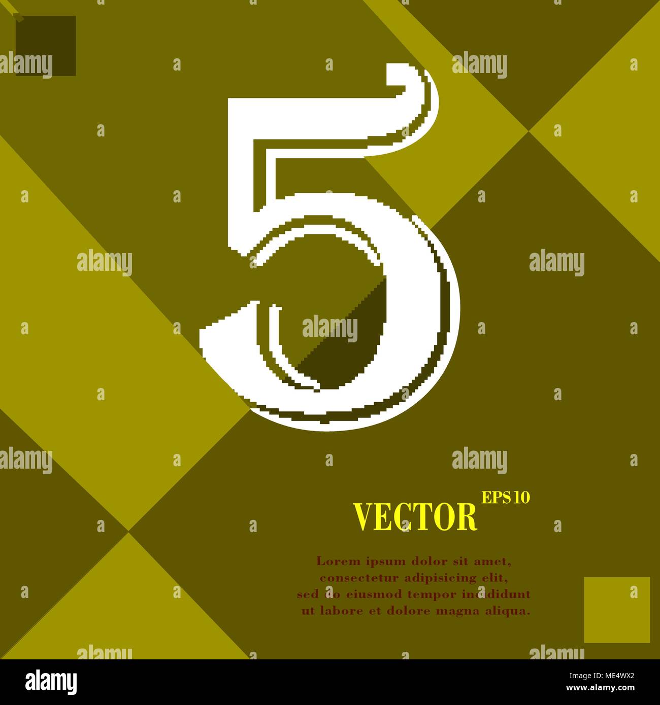 number five icon symbol on yellow abstract geometric background with ...