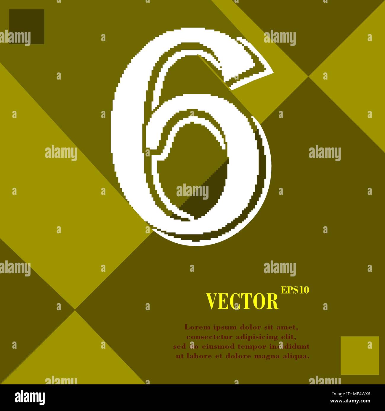 number six icon symbol on yellow abstract geometric background with ...