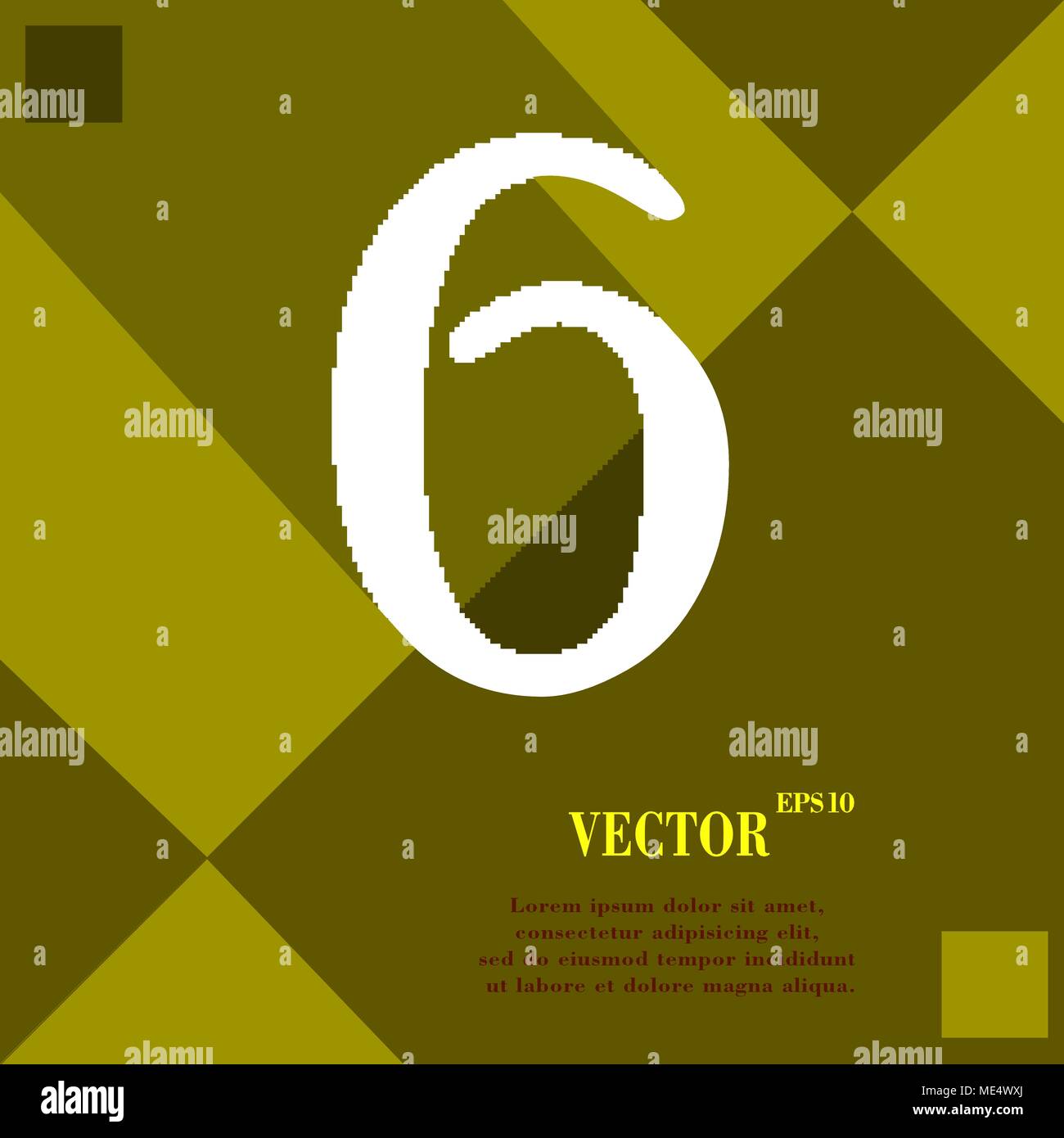 number six icon symbol on yellow abstract geometric background with ...