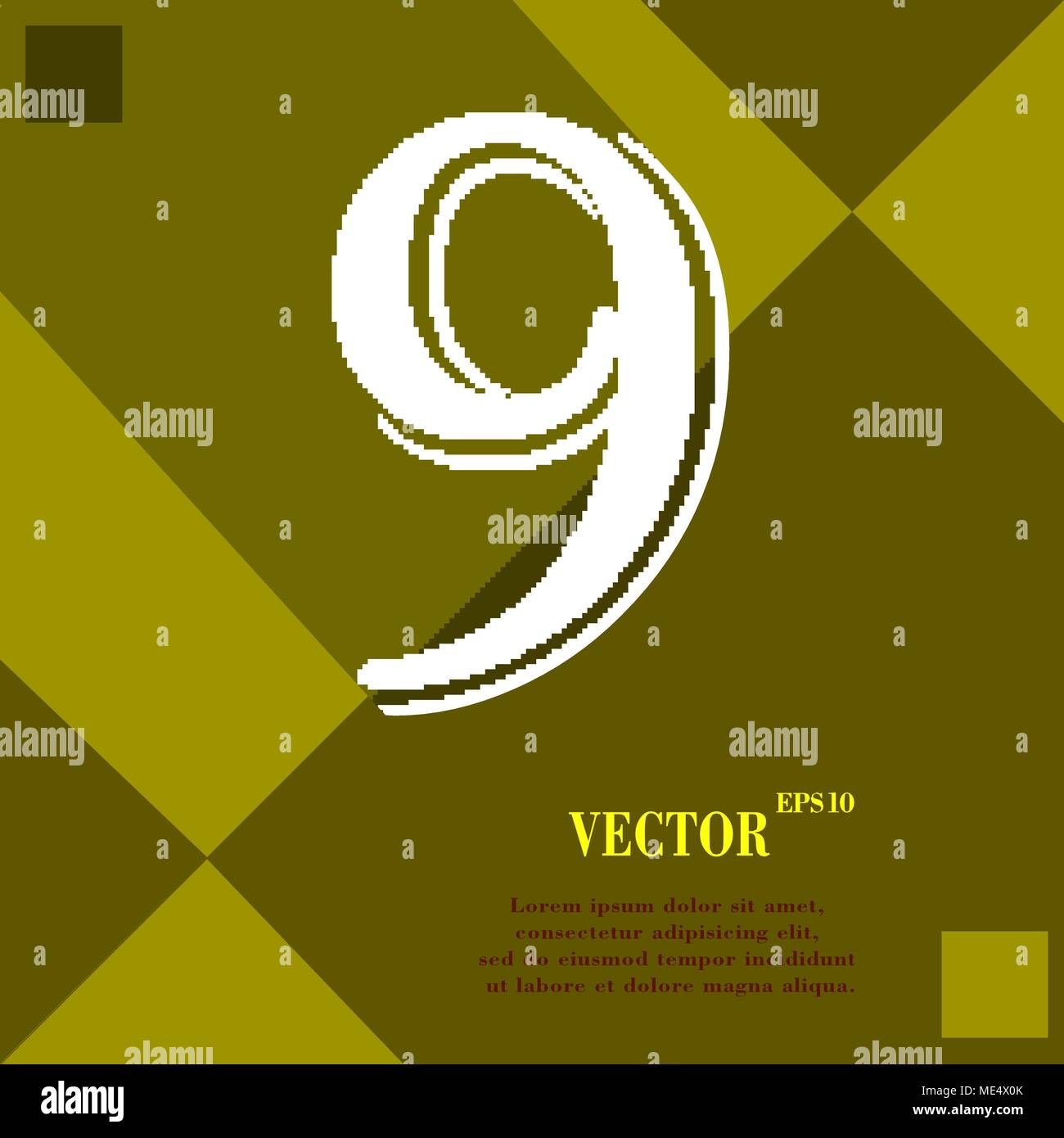 number Nine icon symbol on yellow abstract geometric background with ...