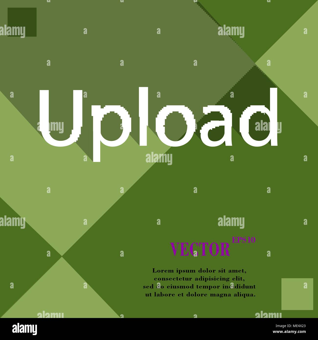 Upload icon symbol on green abstract geometric background with long ...