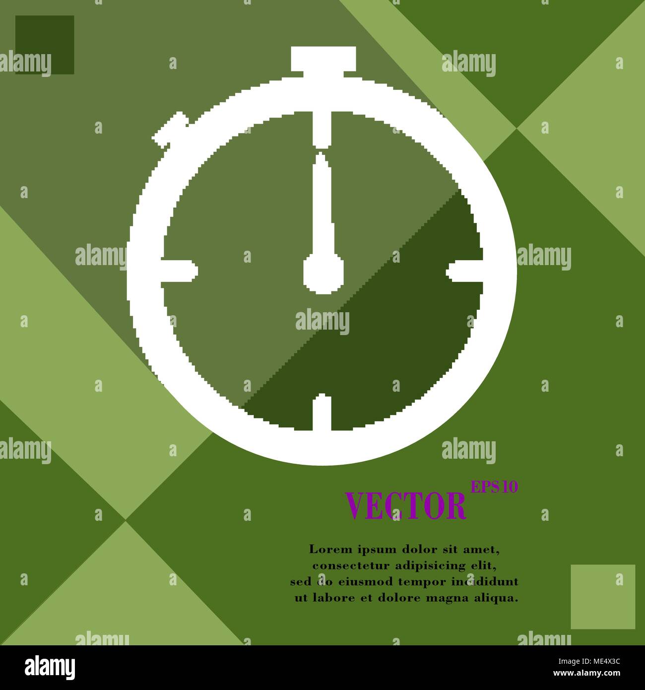 Timer icon symbol on green abstract geometric background with long ...