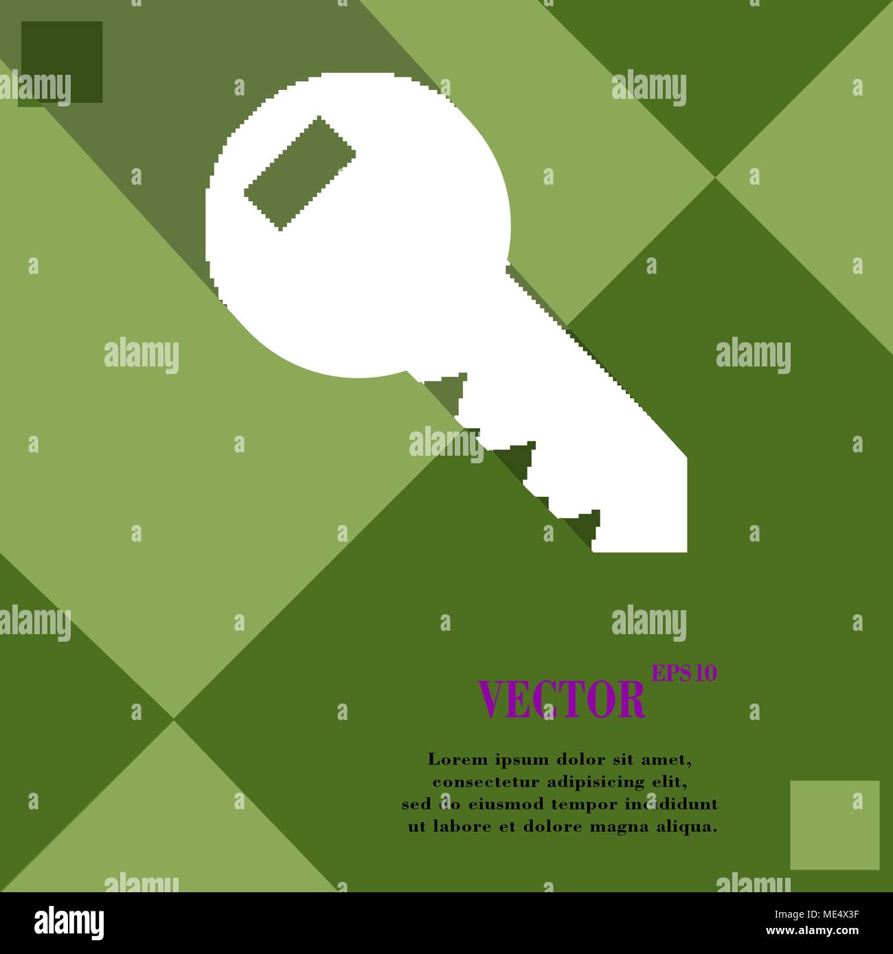 Key icon symbol on green abstract geometric background with long ...