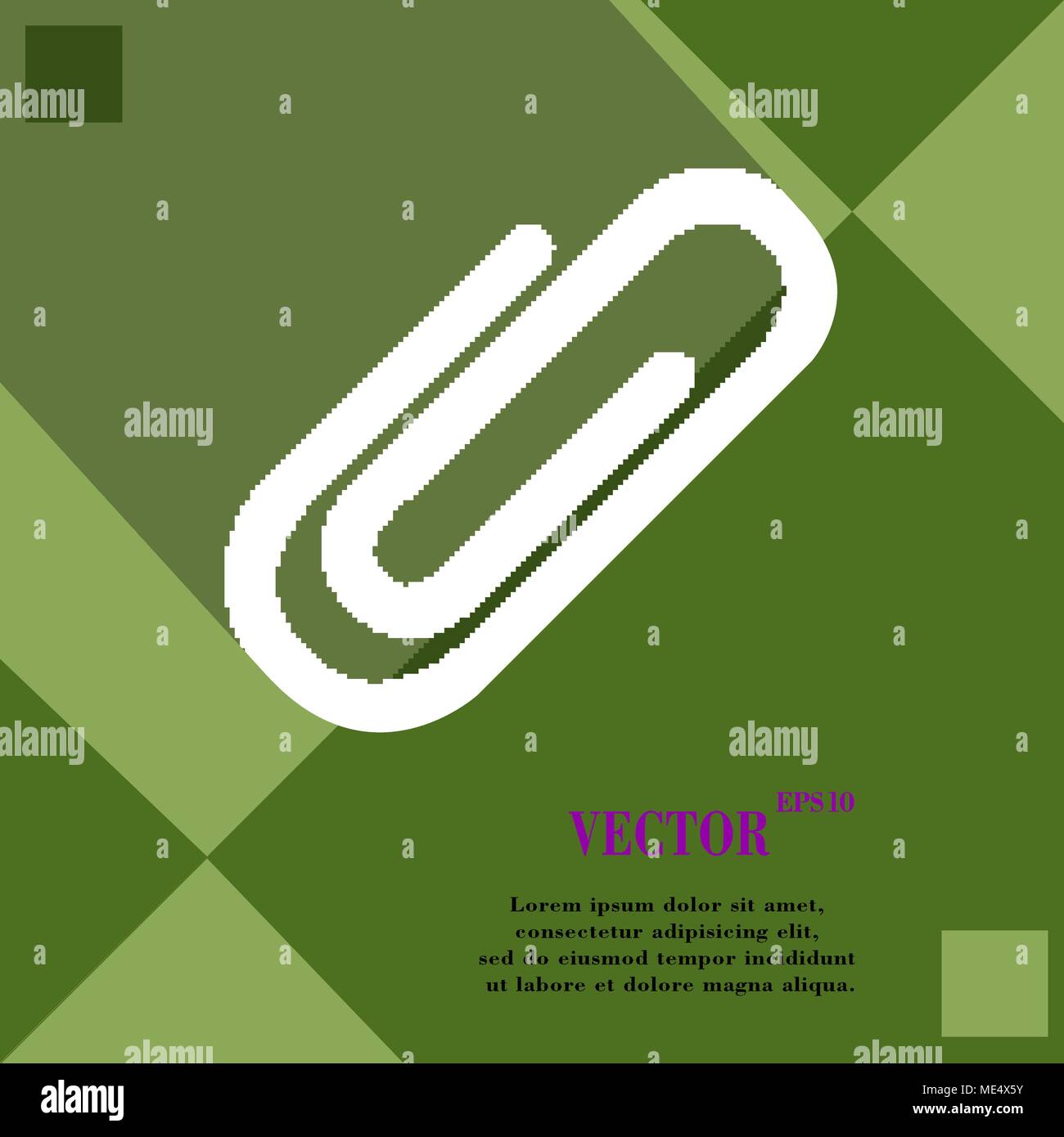 Paper clip icon symbol on green abstract geometric background with long ...