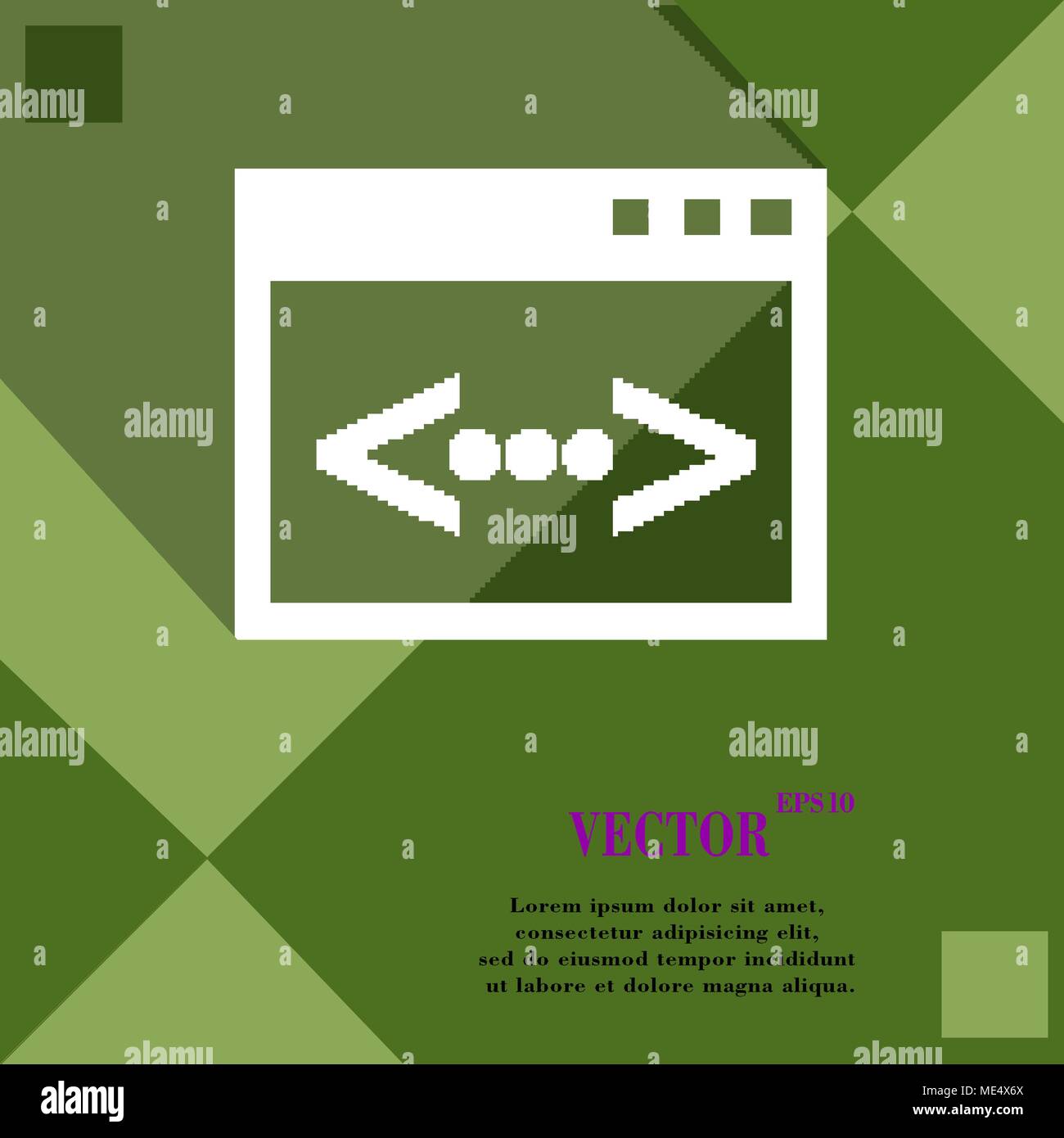 Code icon symbol on green abstract geometric background with long ...