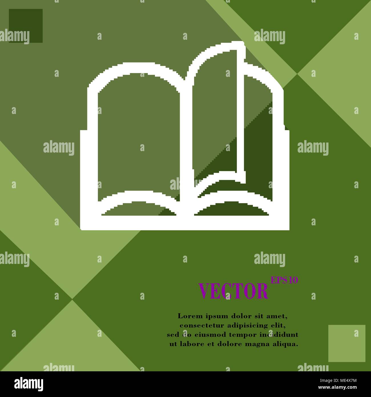 Open book icon symbol on green abstract geometric background with long ...