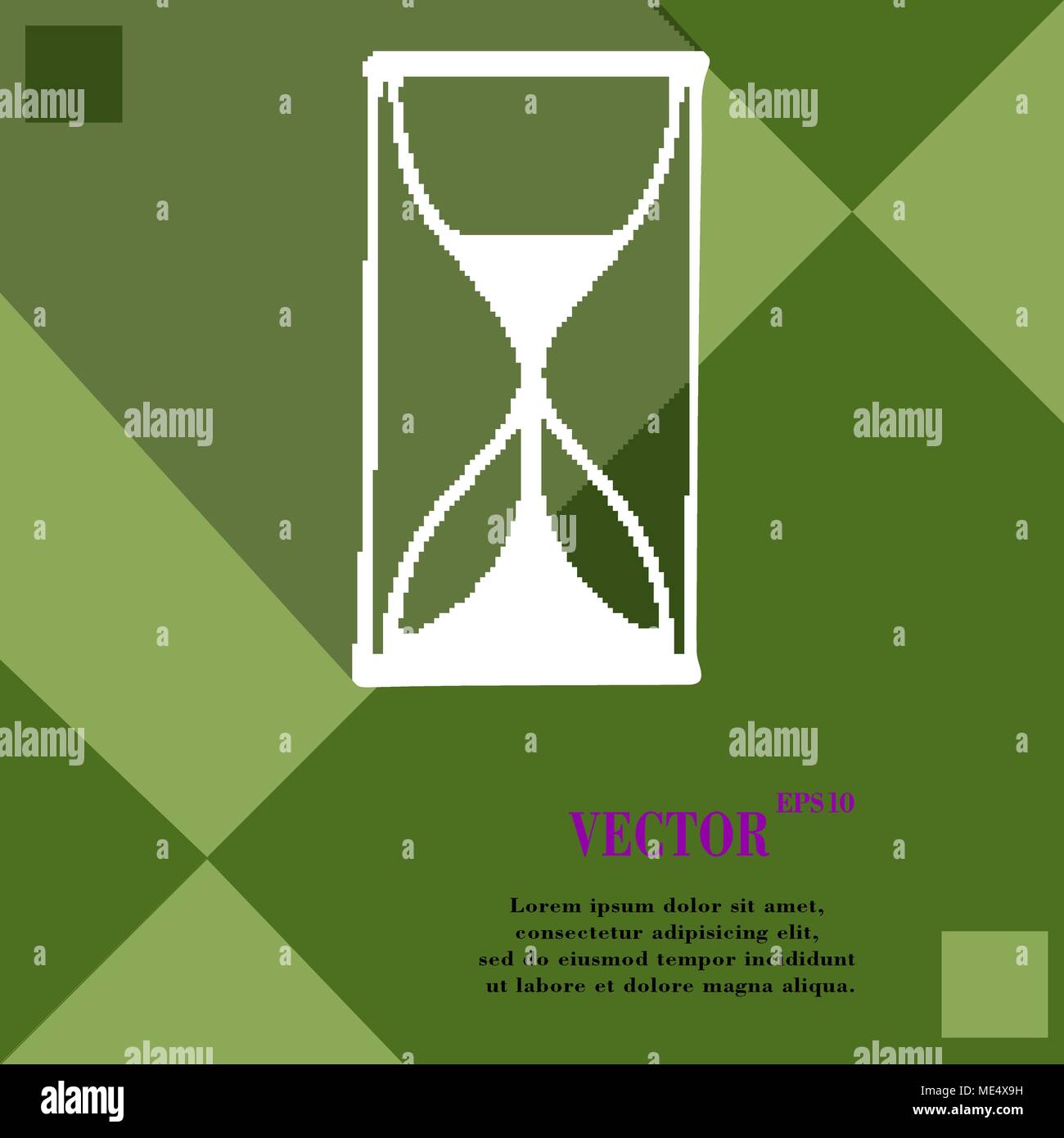 Hourglass icon symbol on green abstract geometric background with long ...