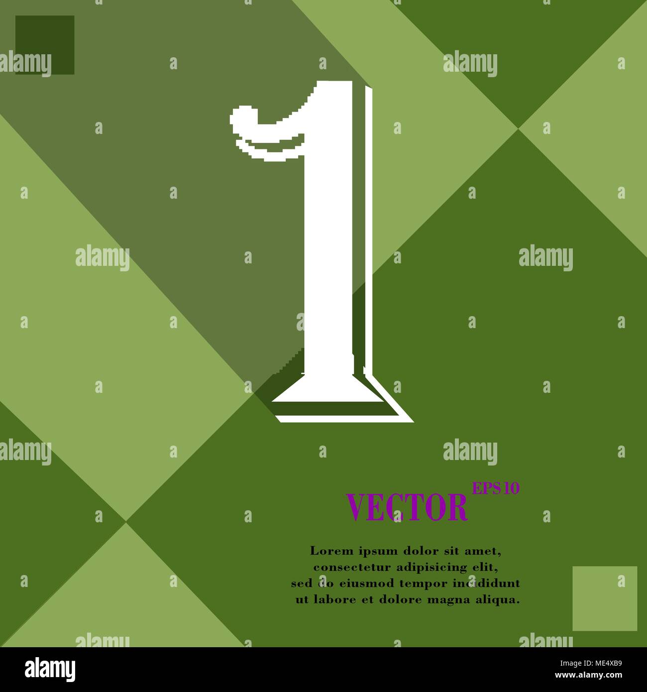 number one icon symbol on green abstract geometric background with long ...