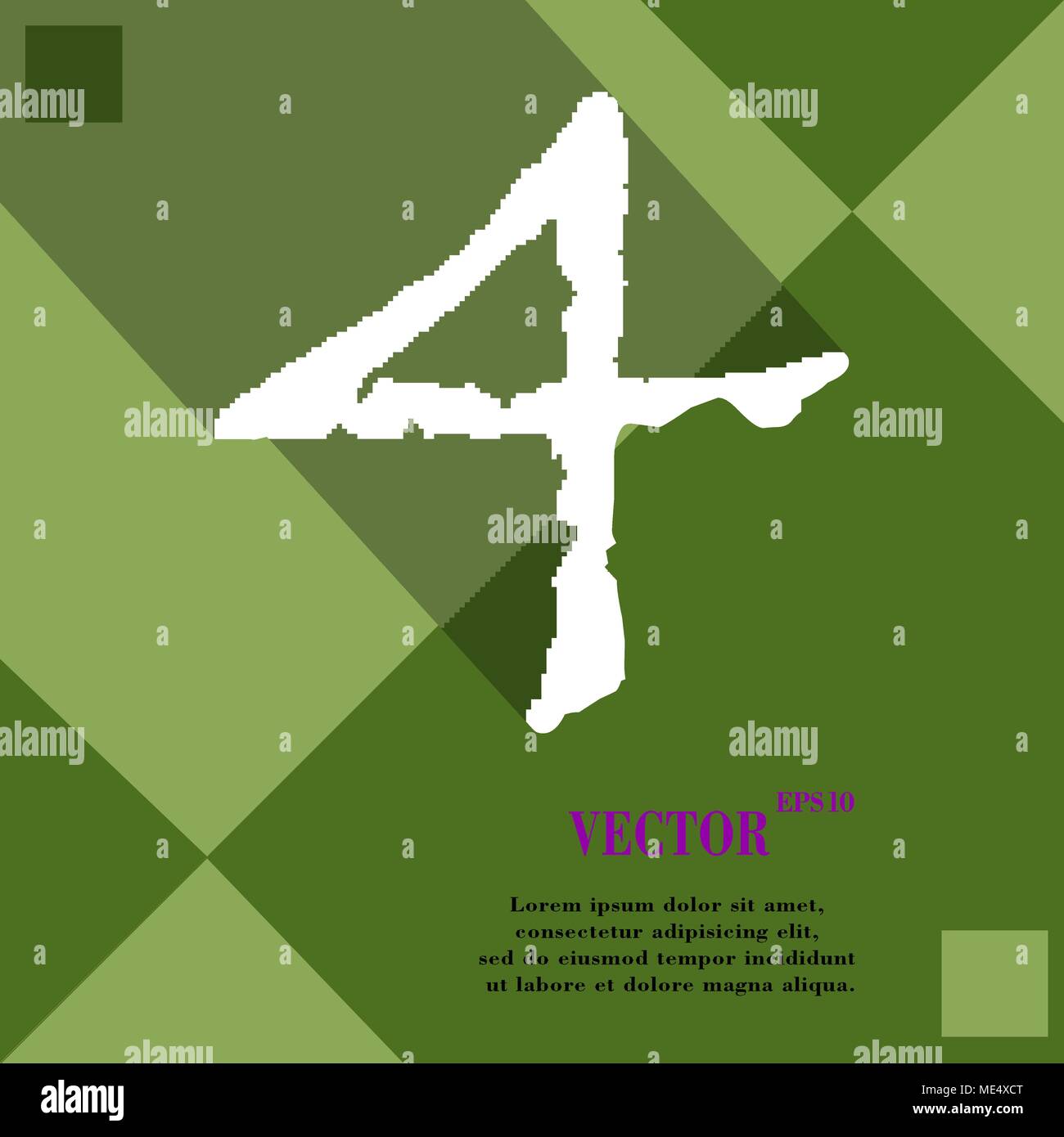 number four icon symbol on green abstract geometric background with ...