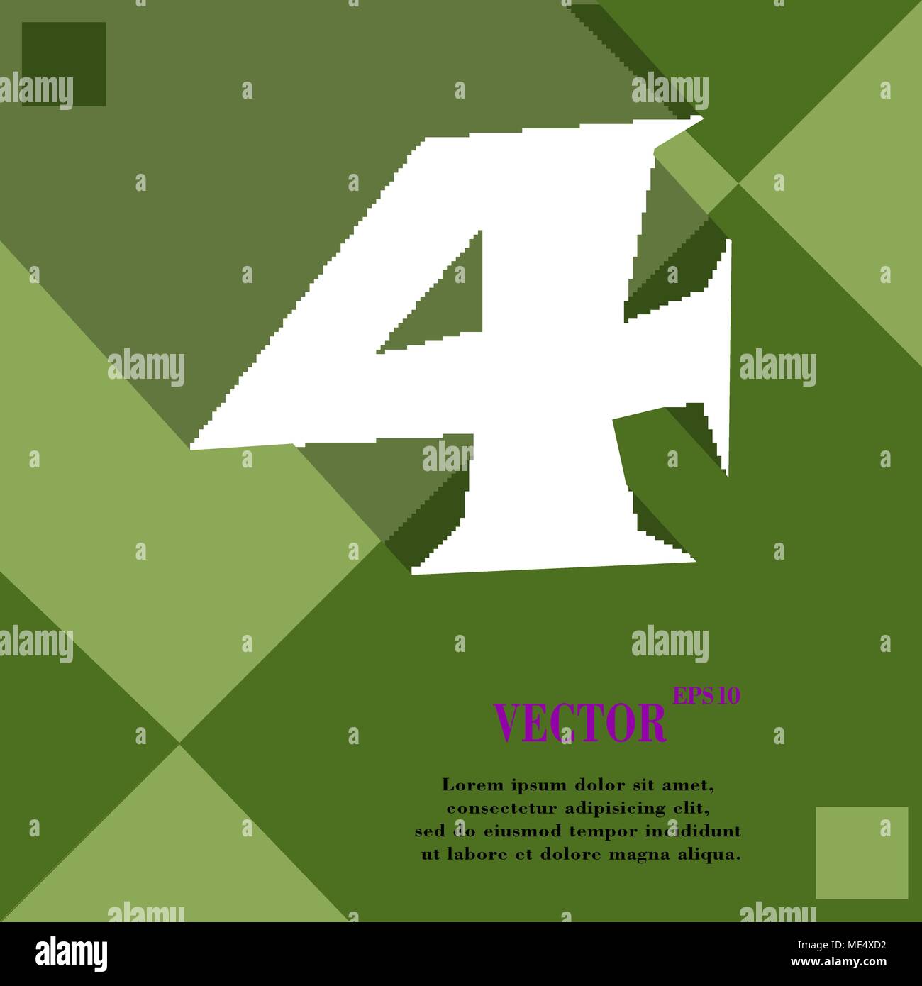 number four icon symbol on green abstract geometric background with ...