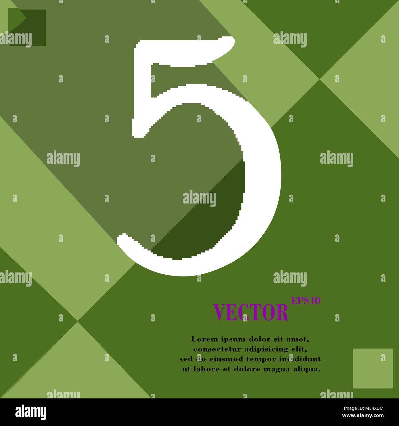 number five icon symbol on green abstract geometric background with ...