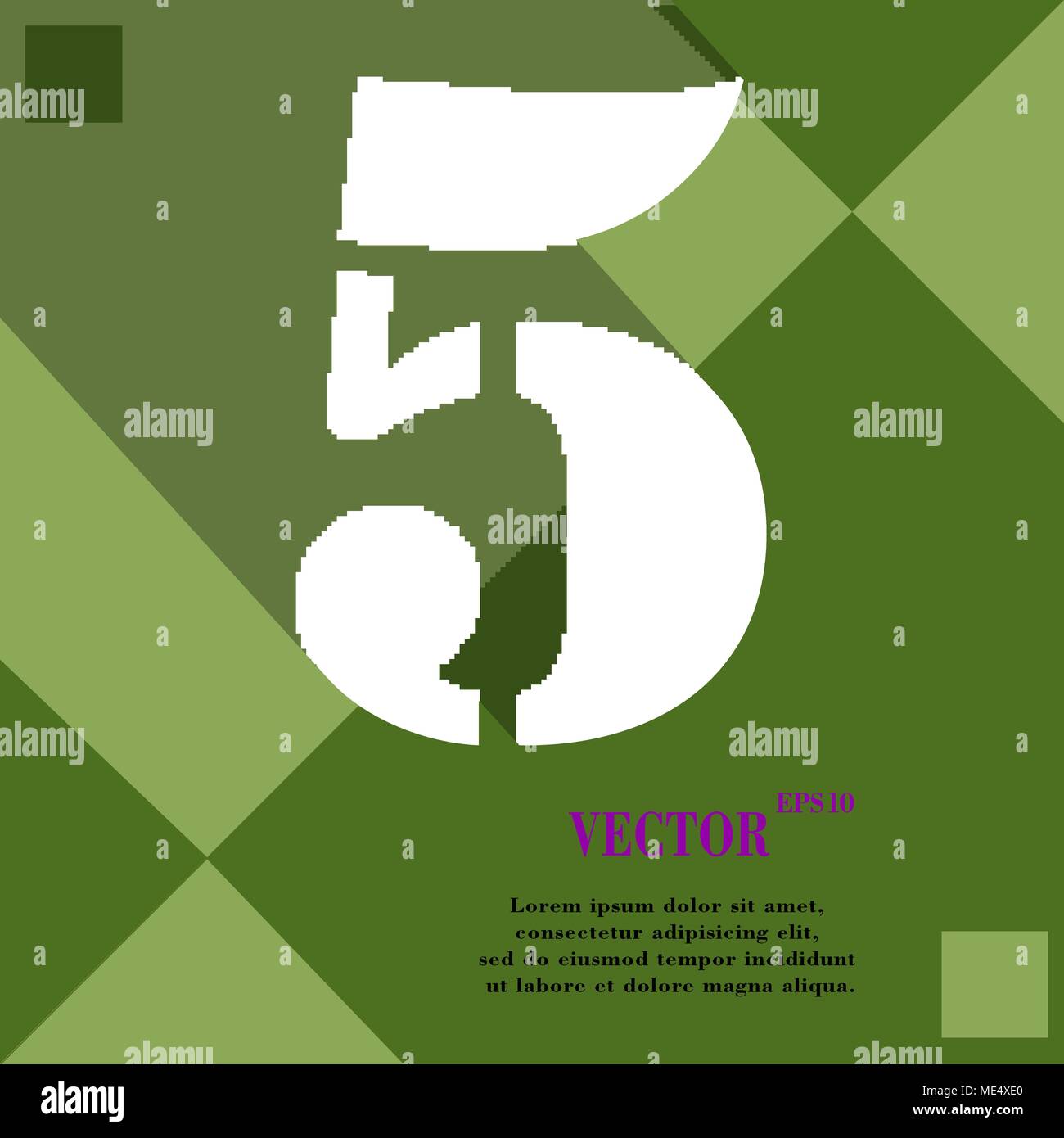 number five icon symbol on green abstract geometric background with ...