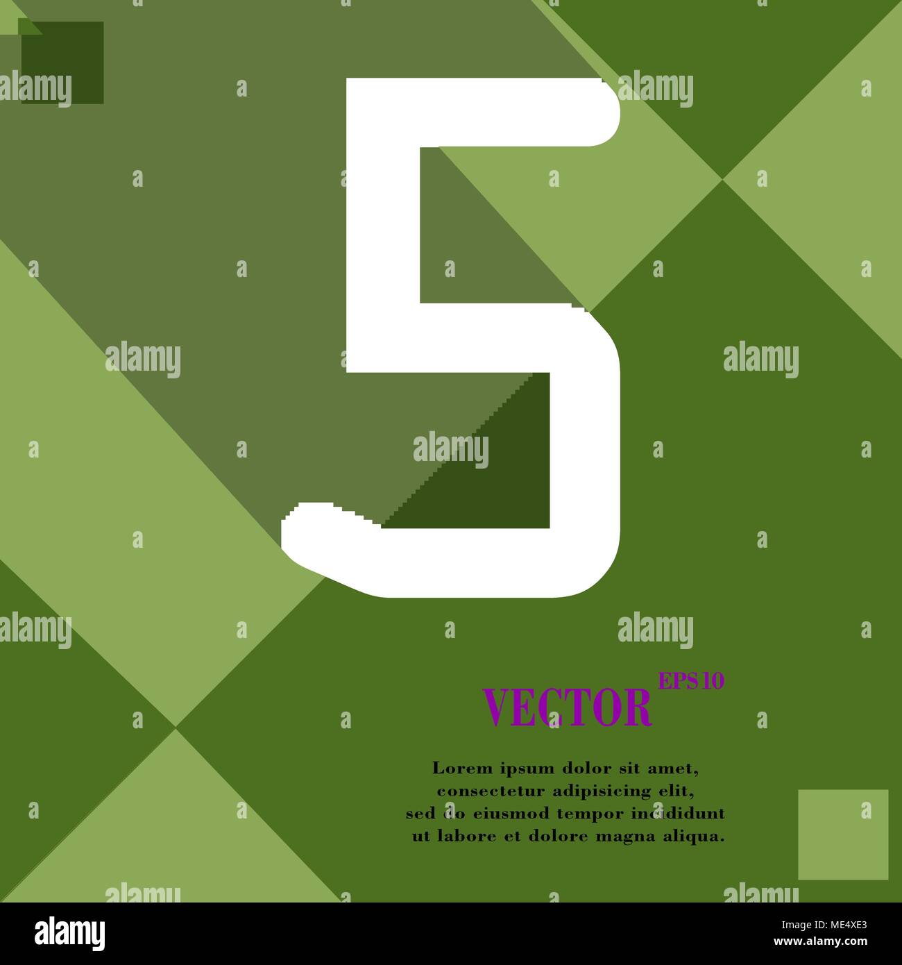 number five icon symbol on green abstract geometric background with ...