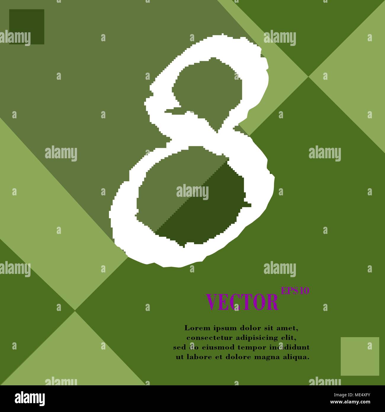 number Eight icon symbol on green abstract geometric background with ...