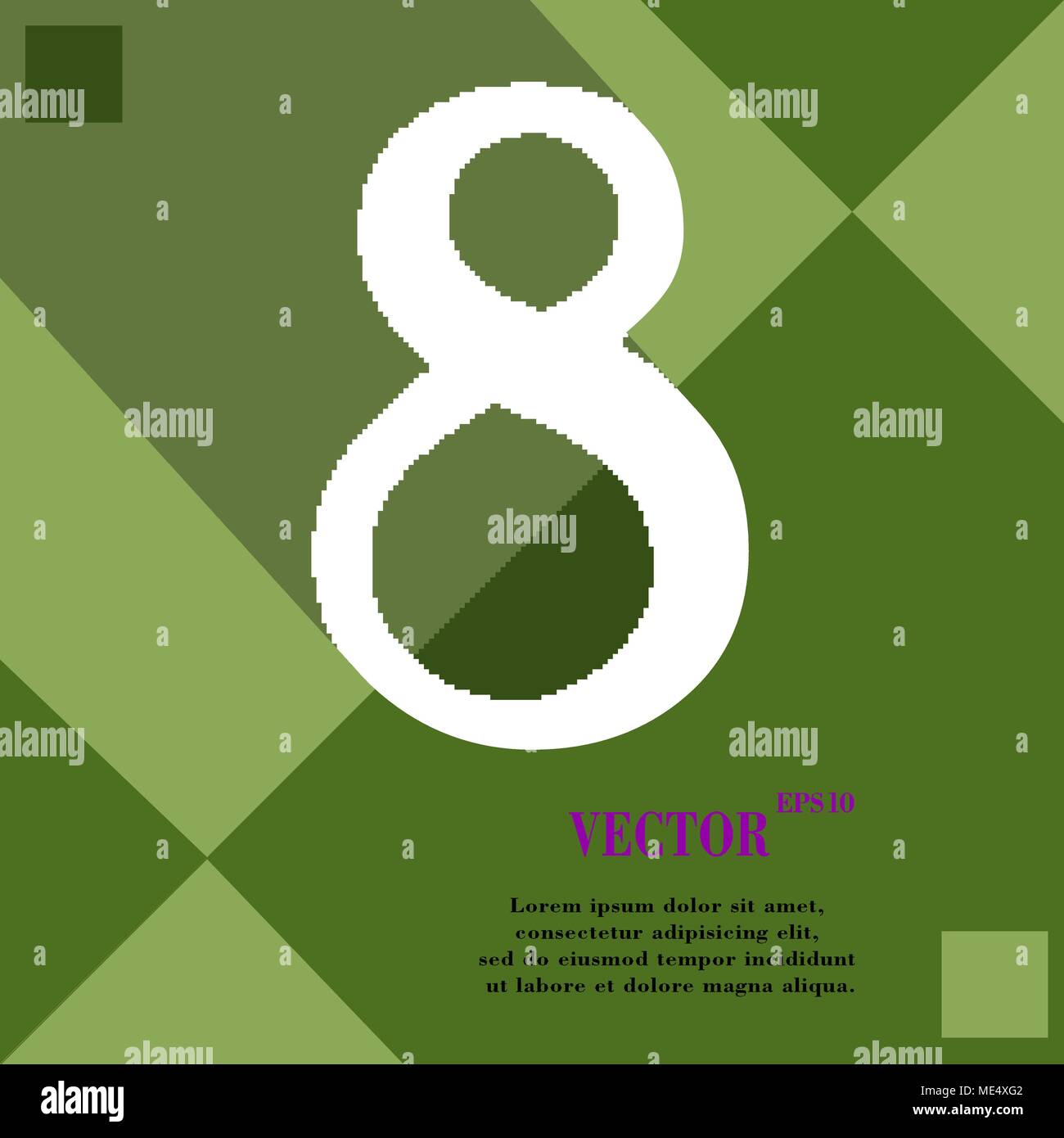 number Eight icon symbol on green abstract geometric background with ...