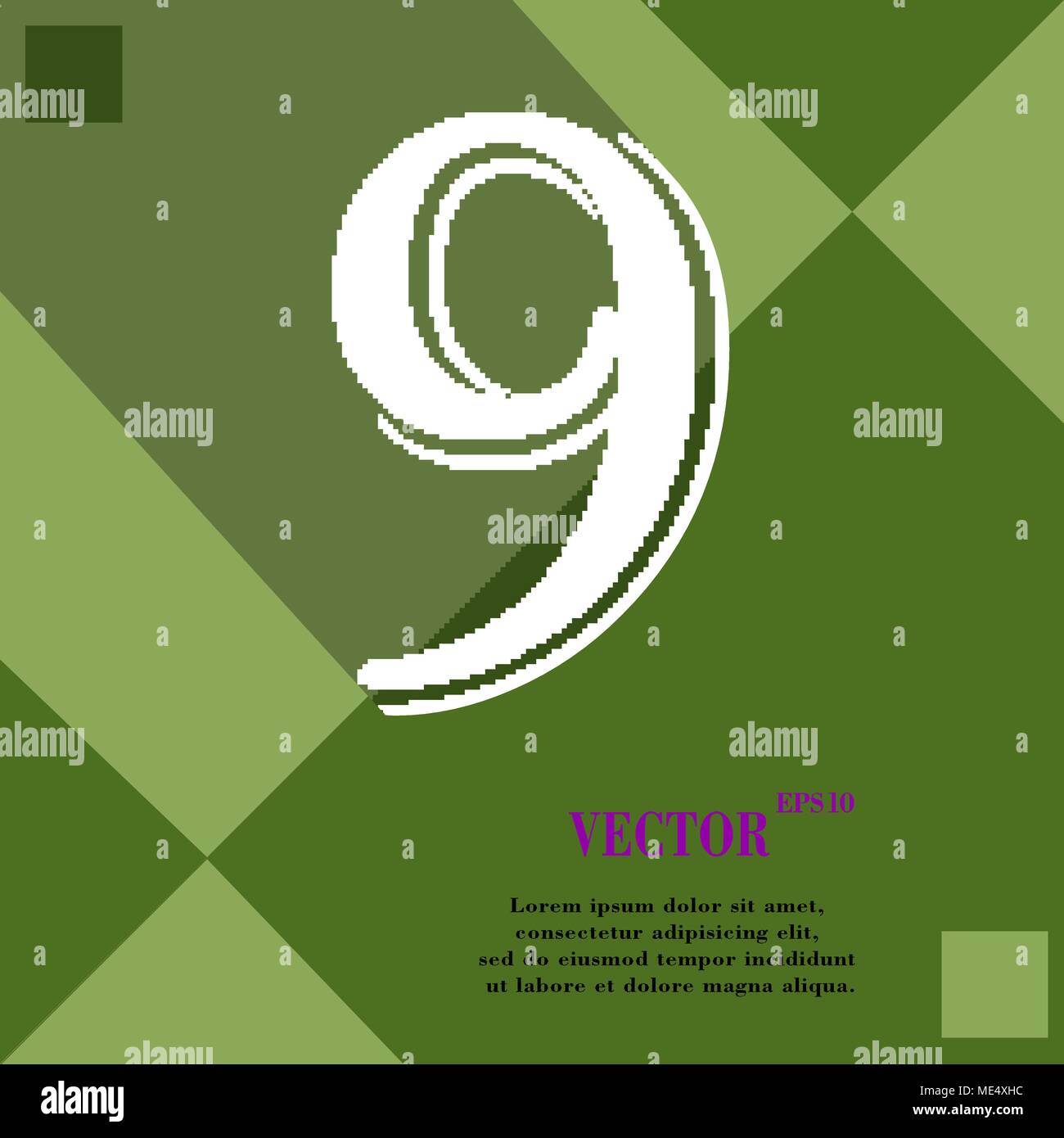 number Nine icon symbol on green abstract geometric background with ...