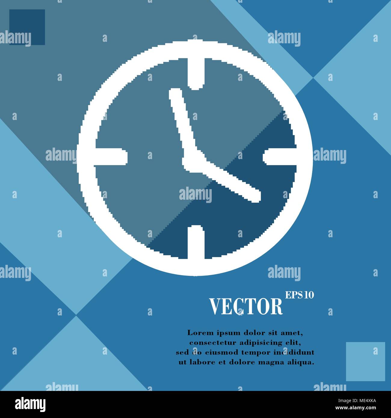 Clock time icon symbol on blue abstract geometric background with long ...