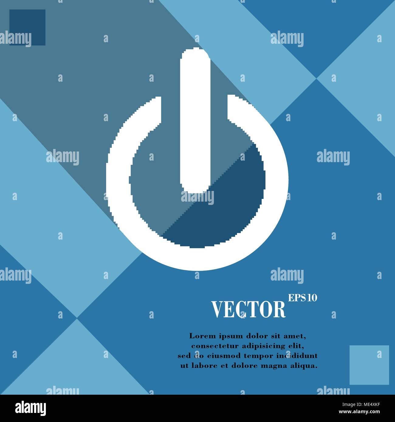 Power icon symbol on blue abstract geometric background with long ...