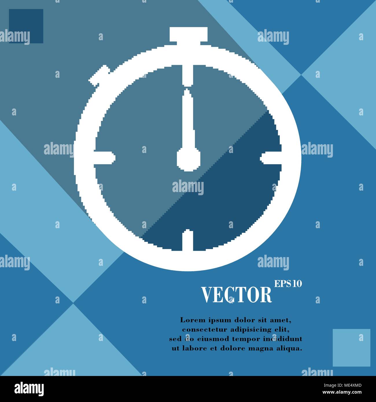 Timer icon symbol on blue abstract geometric background with long ...