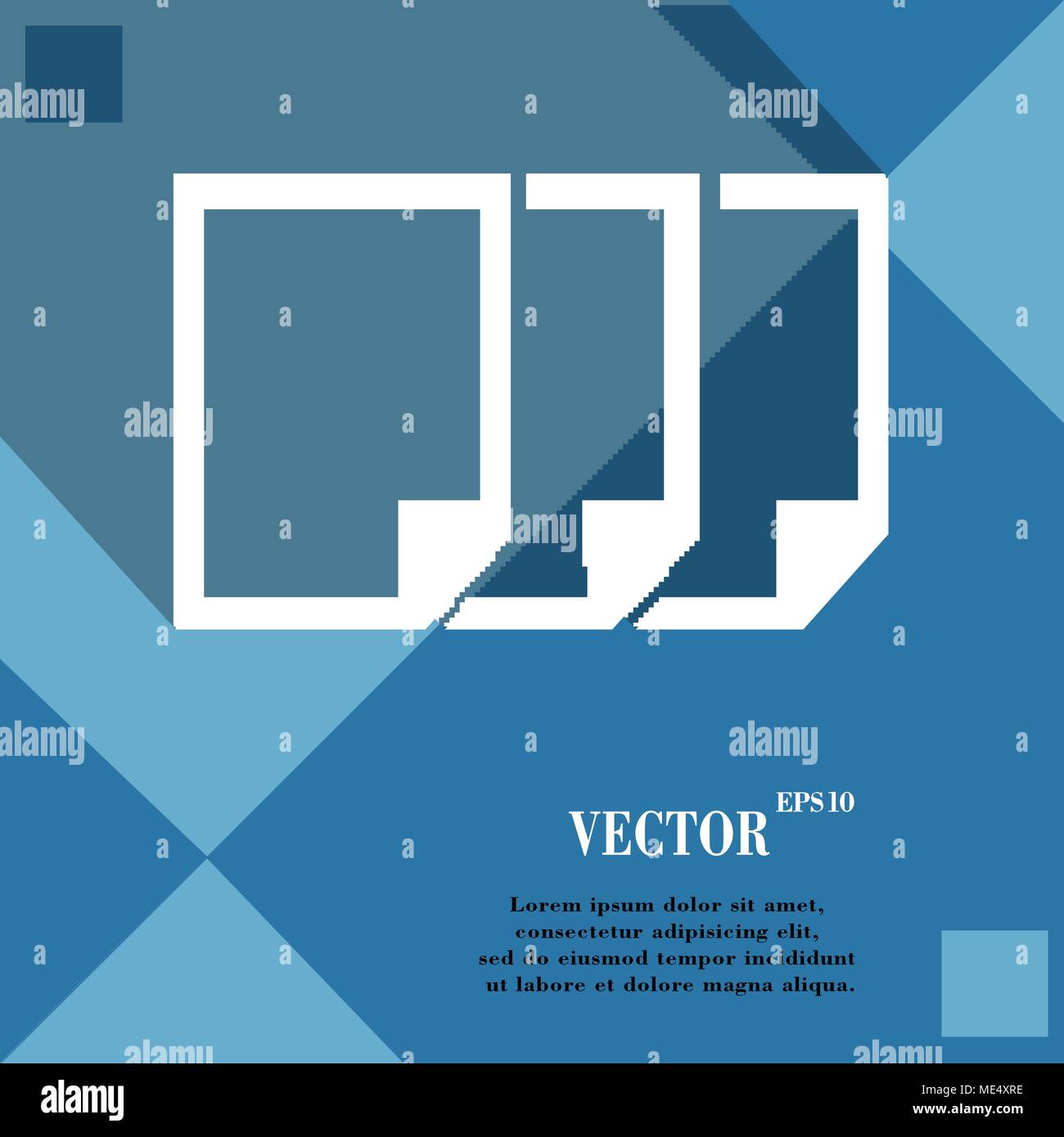 Copy file icon symbol on blue abstract geometric background with long ...