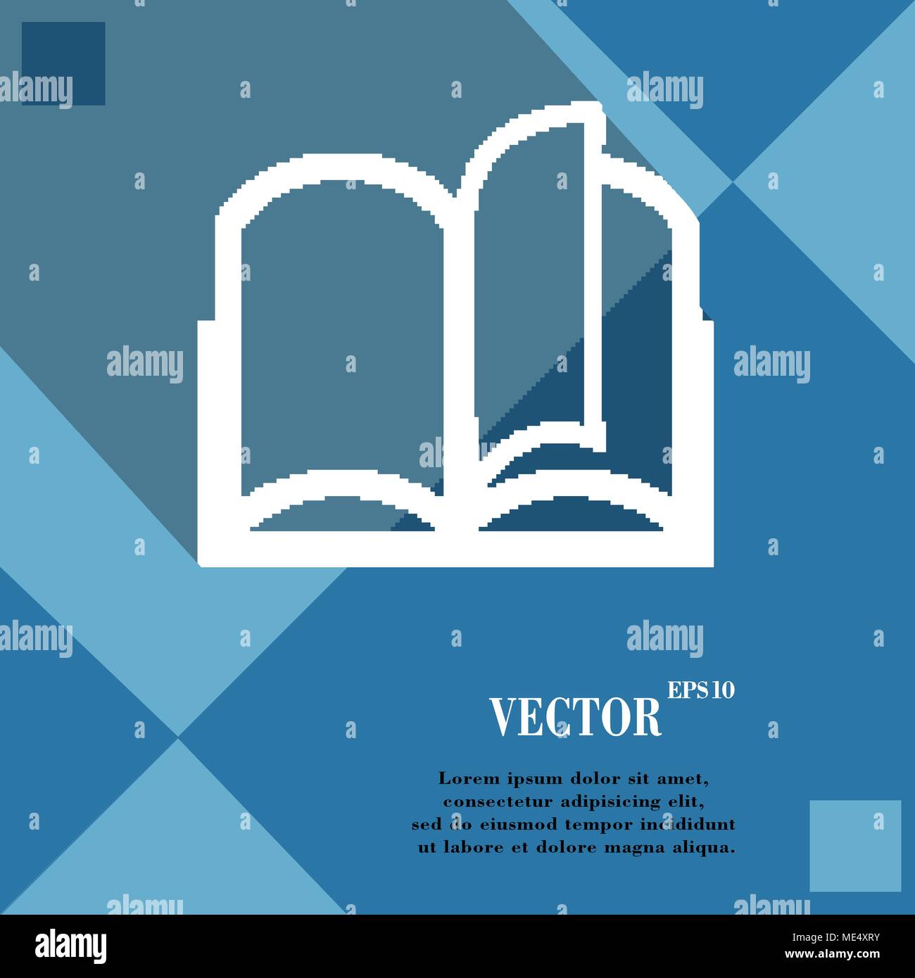 Open book icon symbol on blue abstract geometric background with long ...