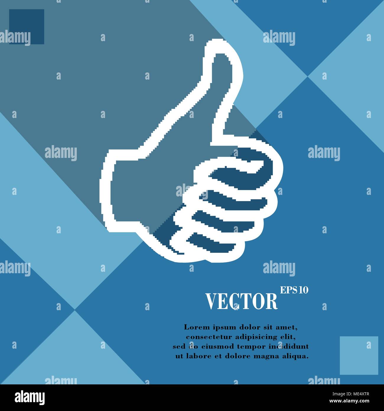 Thumb up icon symbol on blue abstract geometric background with long ...