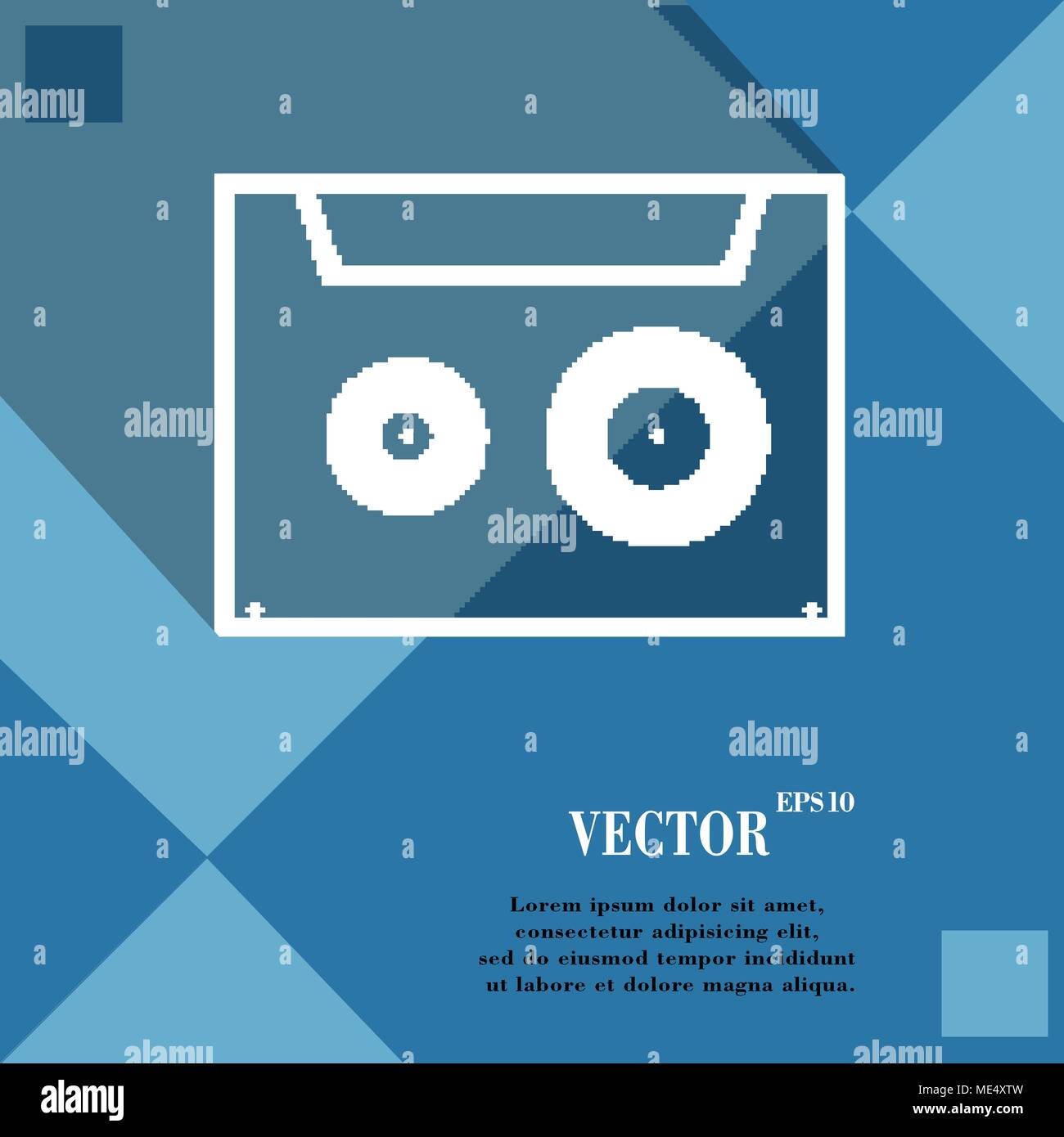 cassette icon symbol on blue abstract geometric background with long ...