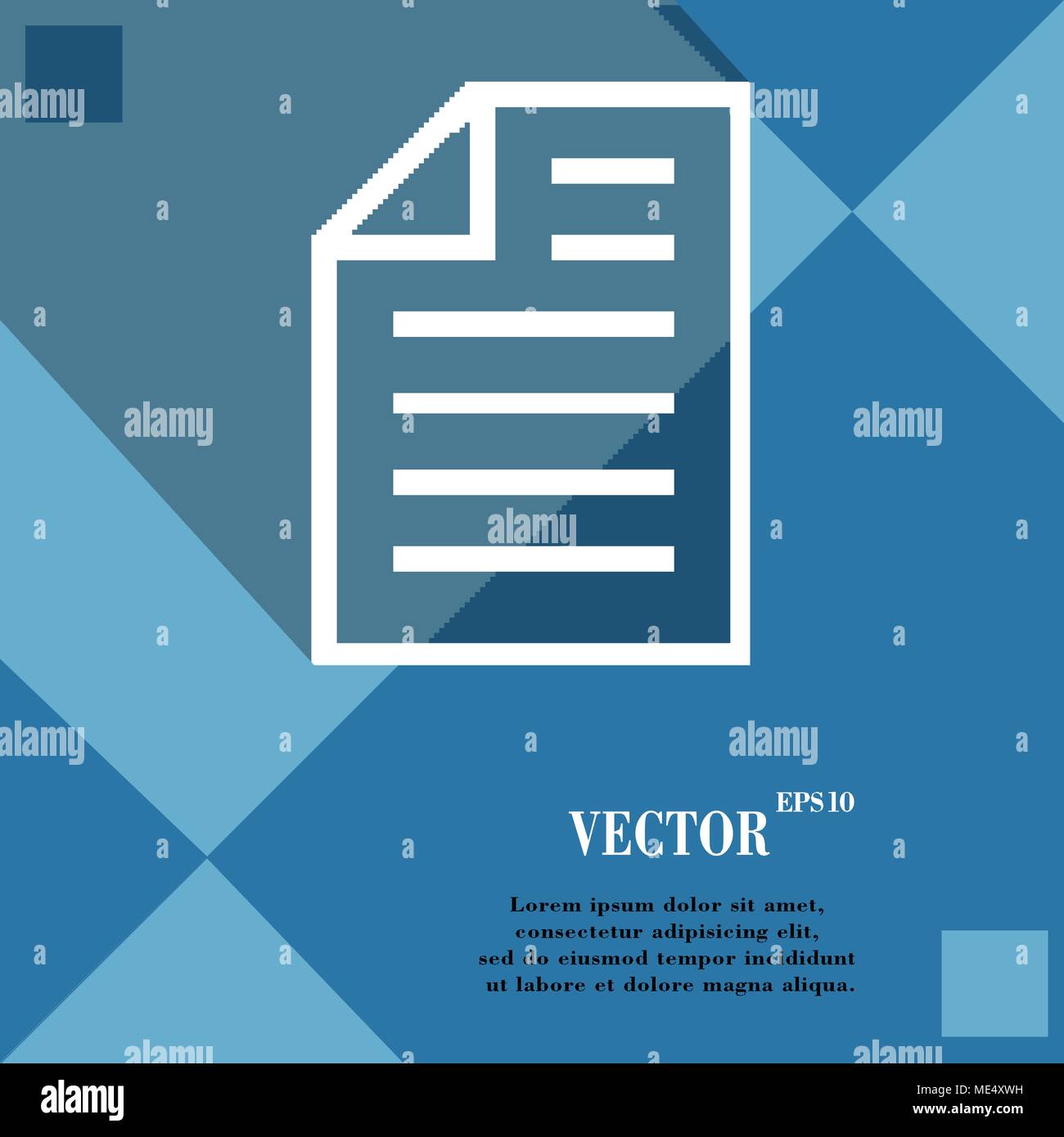 Text file icon symbol on blue abstract geometric background with long ...