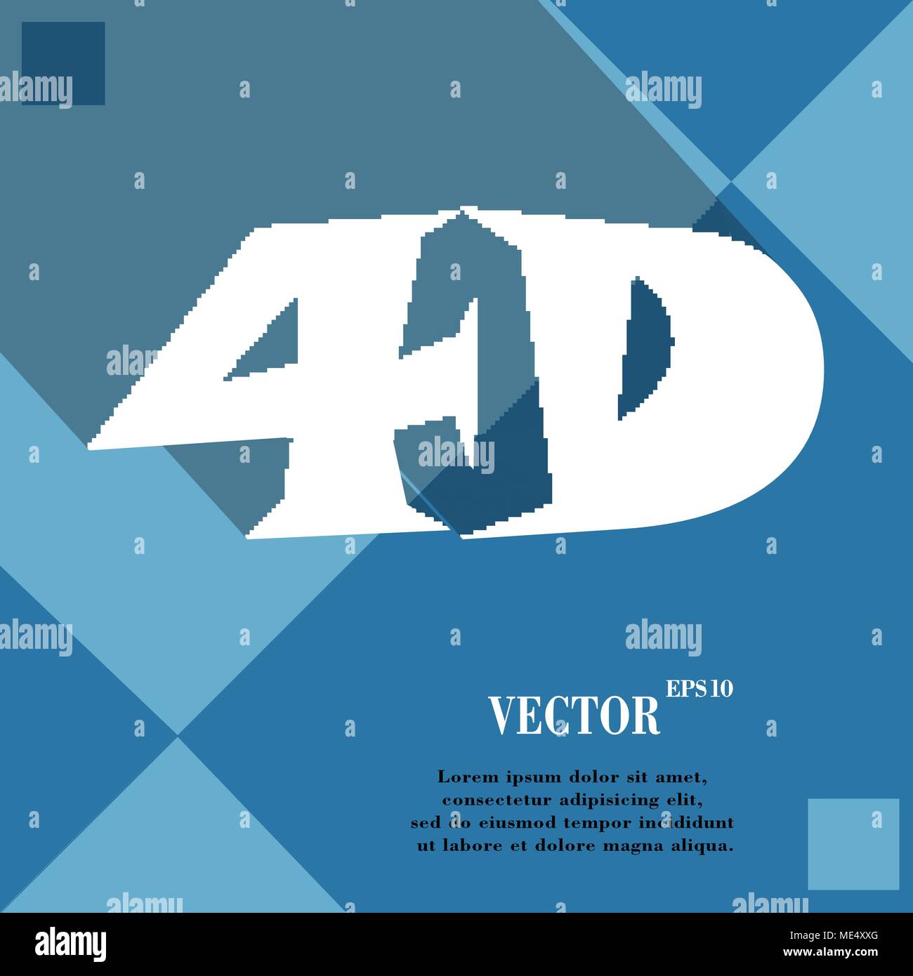 4D icon symbol on blue abstract geometric background with long shadows ...