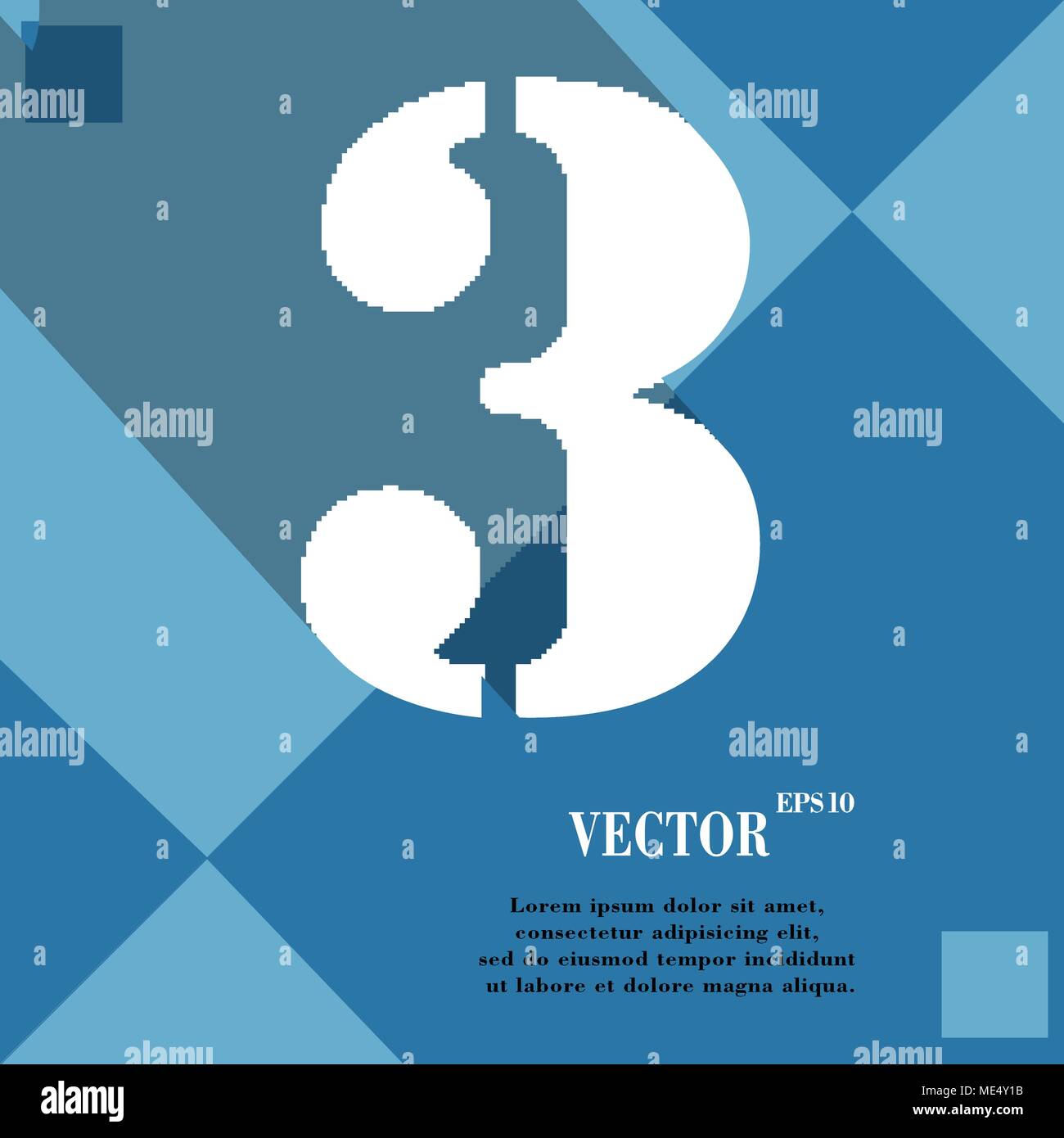 number three icon symbol on blue abstract geometric background with ...