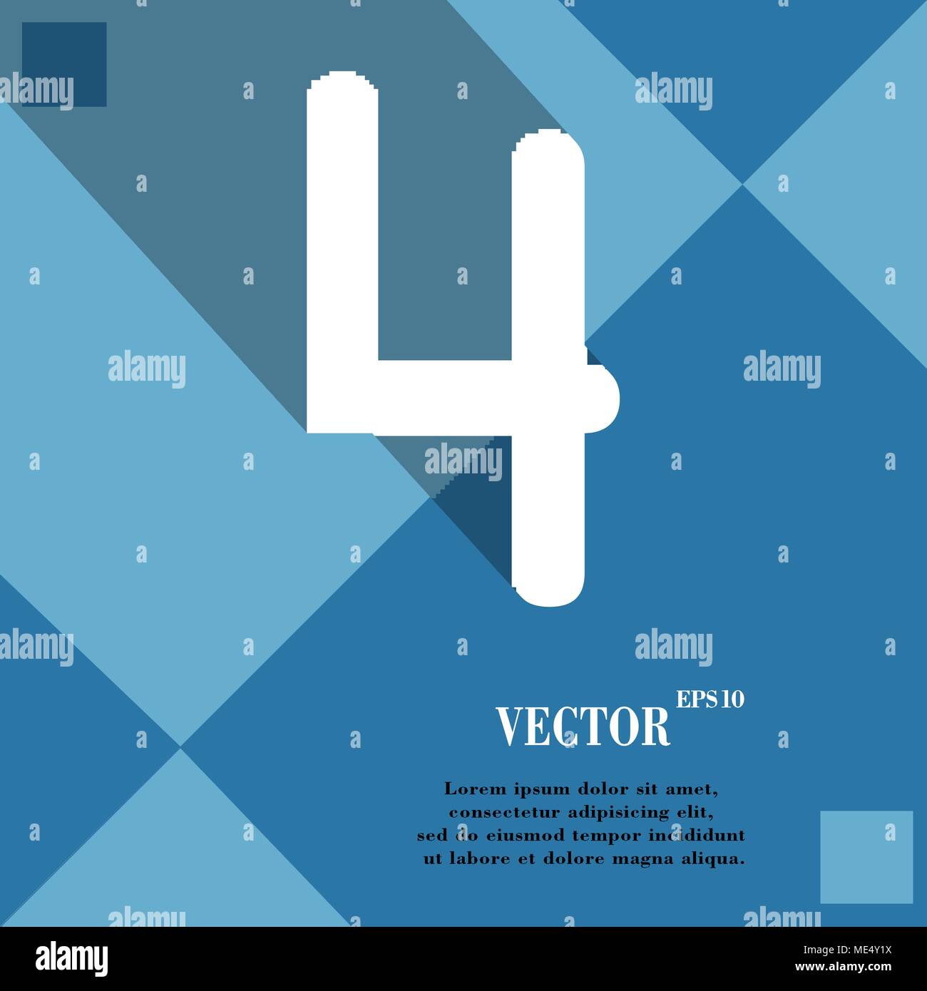 number four icon symbol on blue abstract geometric background with long ...