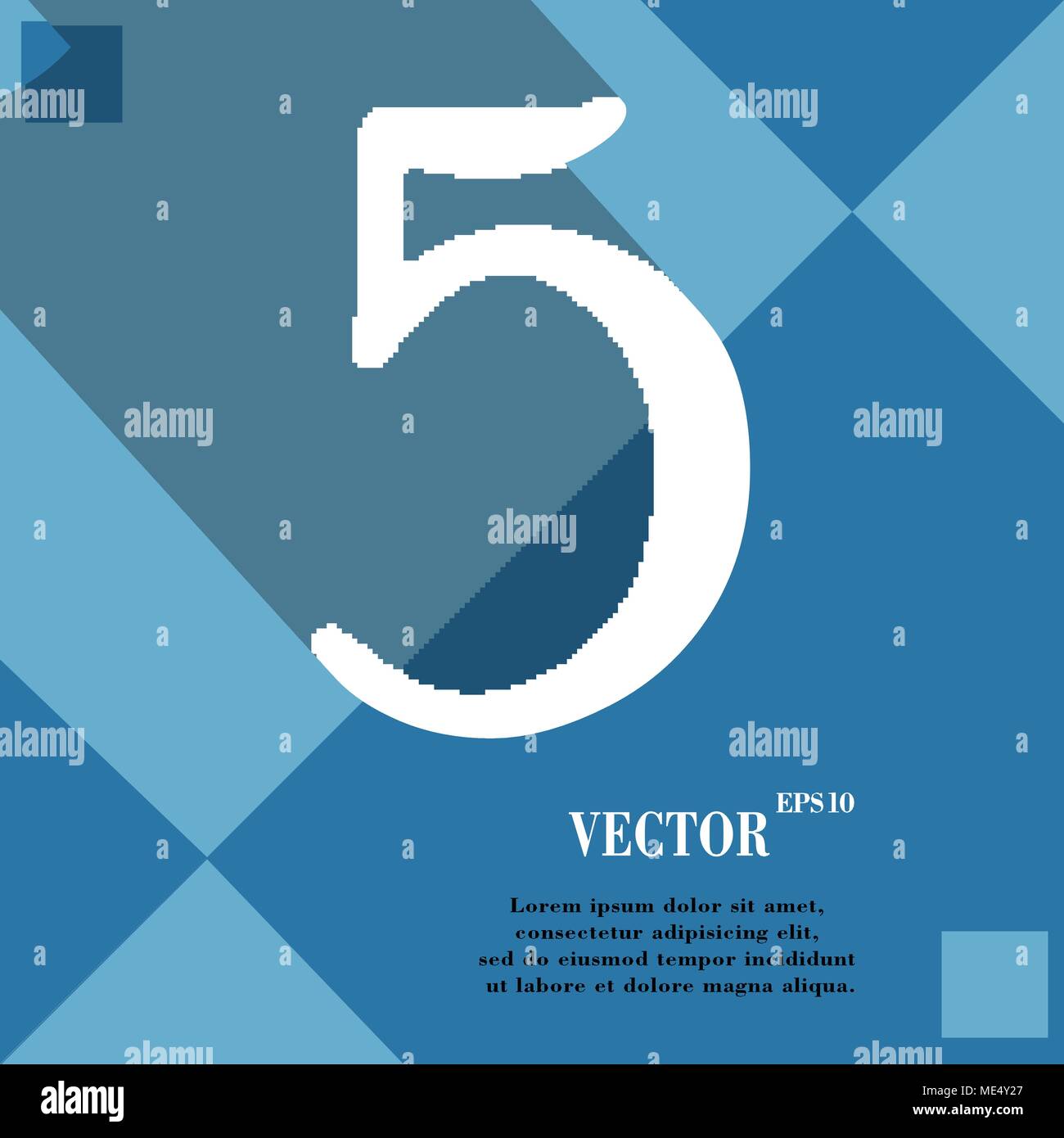 number five icon symbol on blue abstract geometric background with long ...