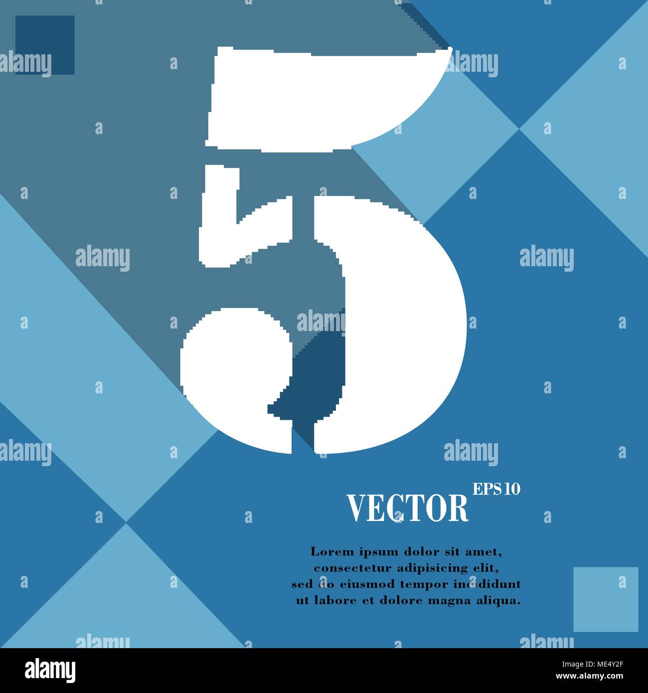 number five icon symbol on blue abstract geometric background with long ...