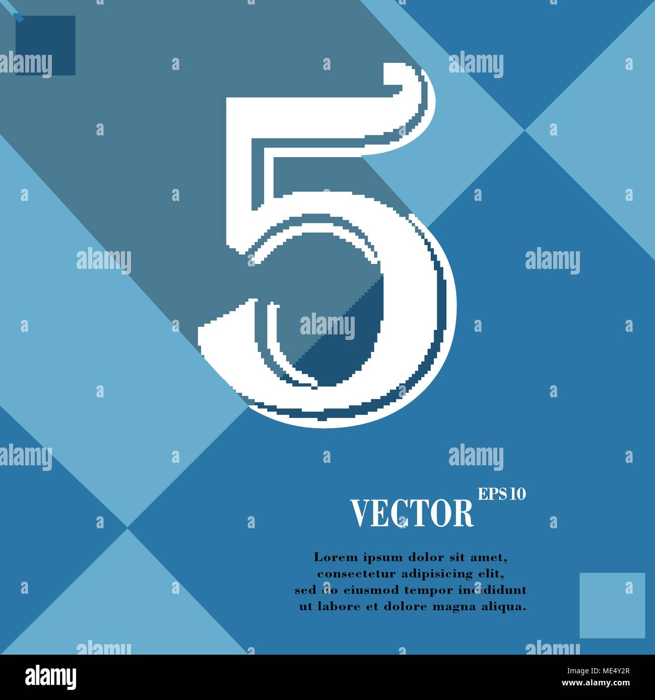 number five icon symbol on blue abstract geometric background with long ...