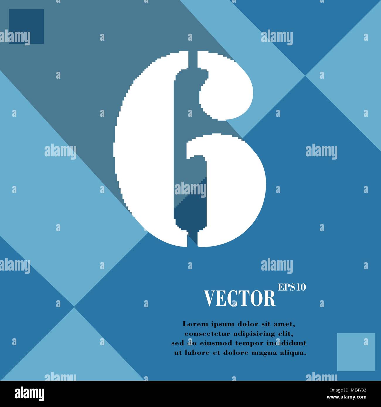 number six icon symbol on blue abstract geometric background with long ...